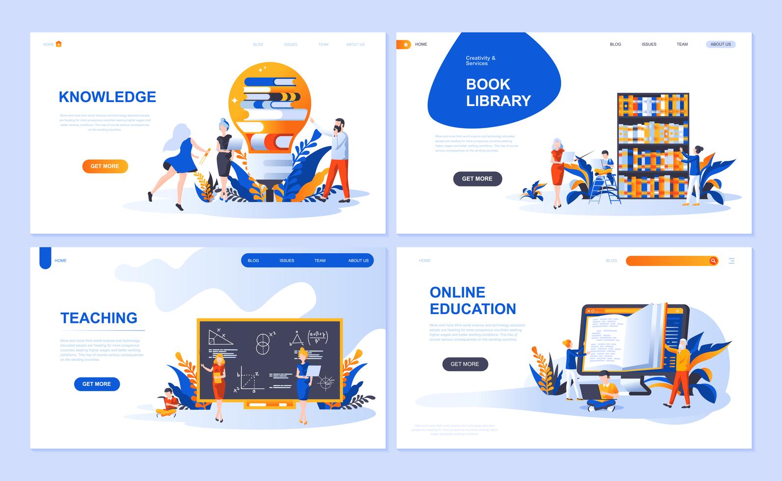 Set of landing page template for Education, Knowledge, Book Library ...