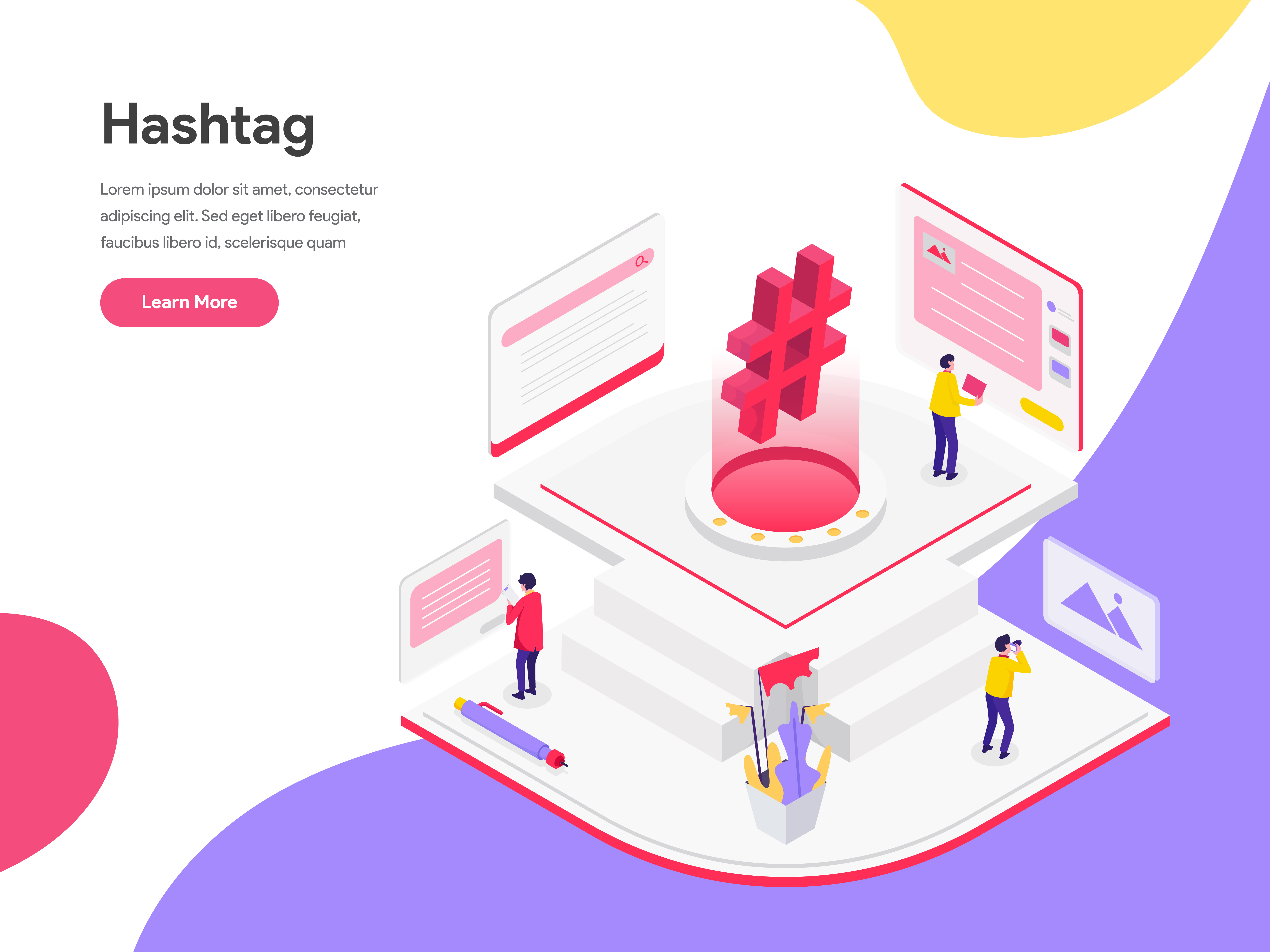 Landing Page Template Of Social Media Hashtags Isometric Illustration