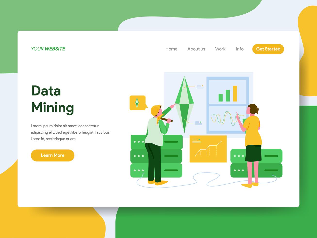 Landing page template of Data Mining Illustration Concept. Modern Flat ...