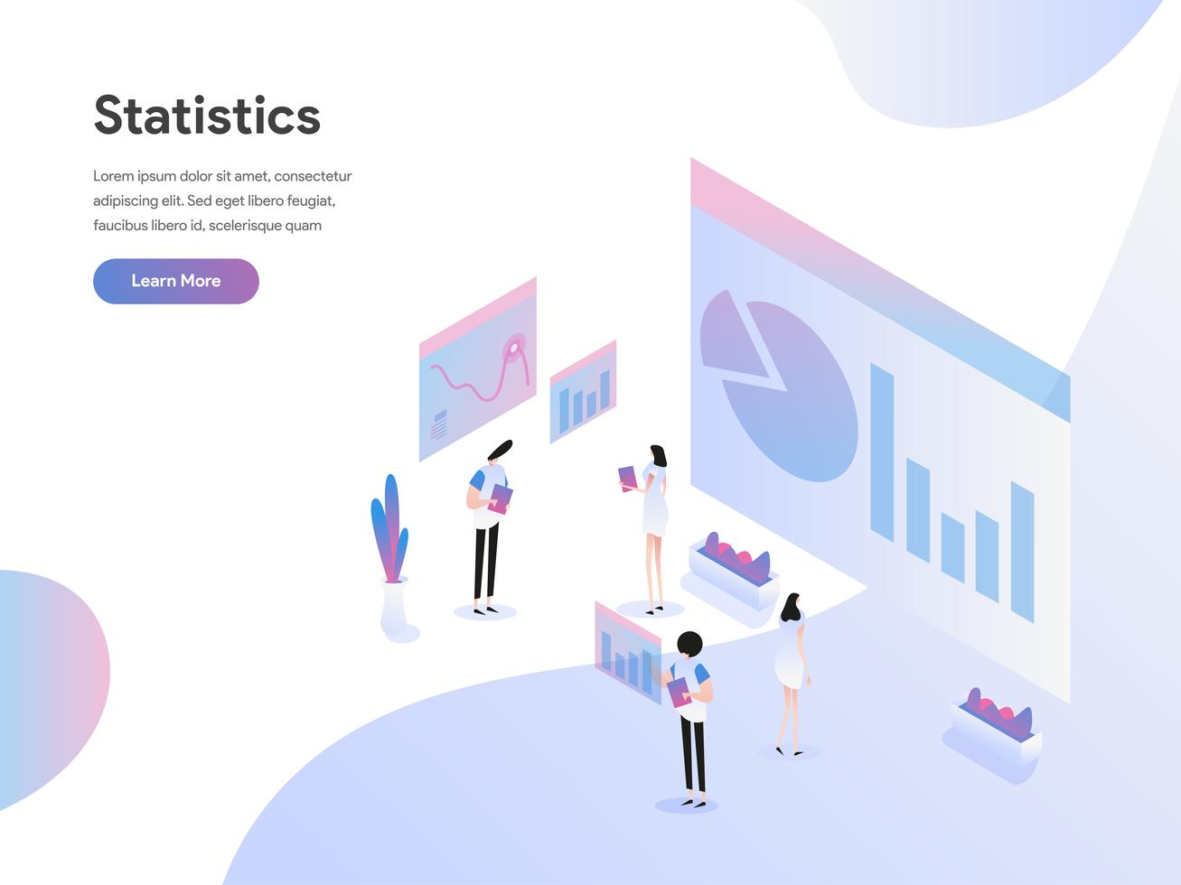 Landing page template of Data Statistics Isometric Illustration Concept ...
