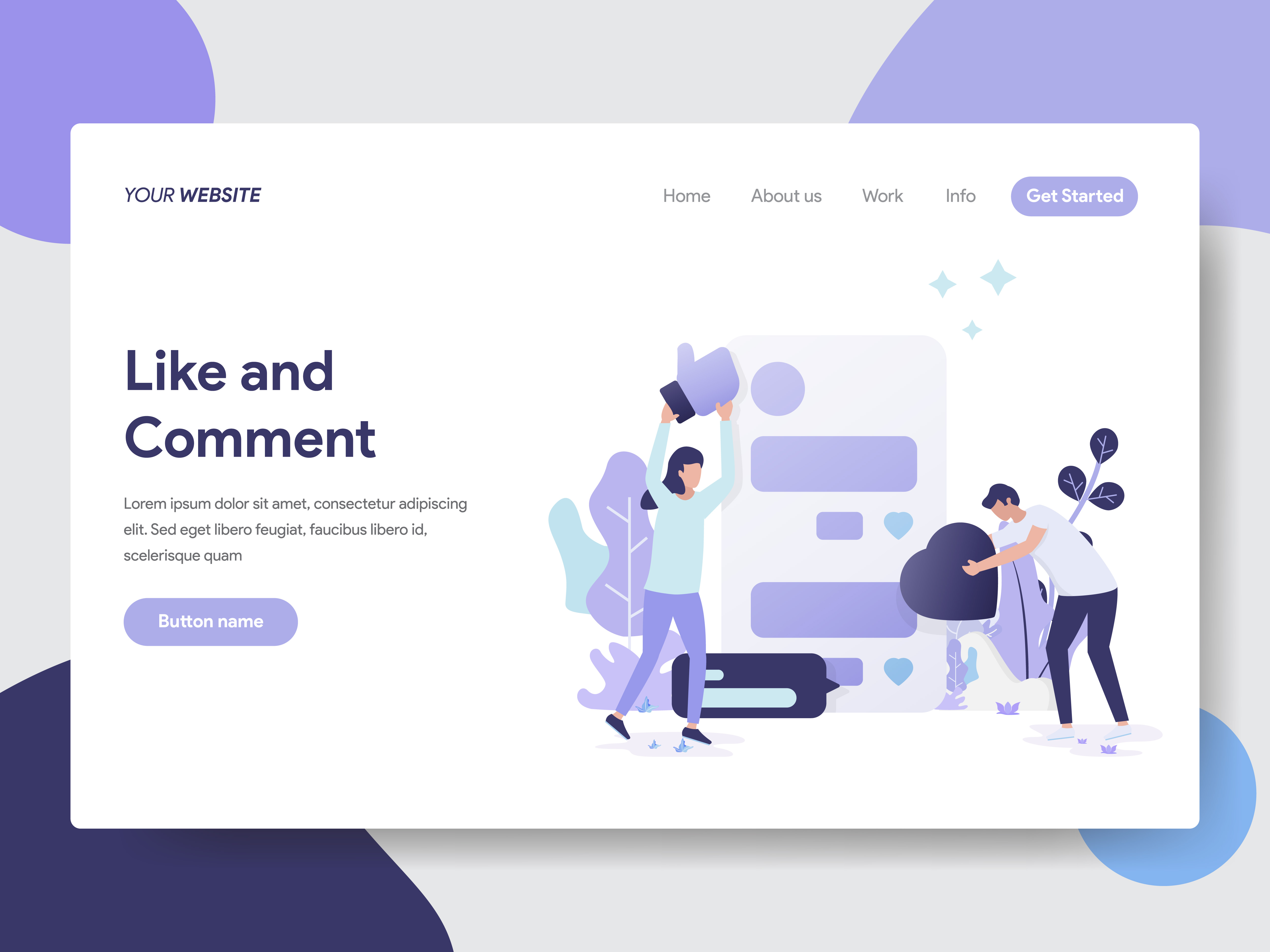Landing page template of Like and Comment Illustration Concept. Modern ...