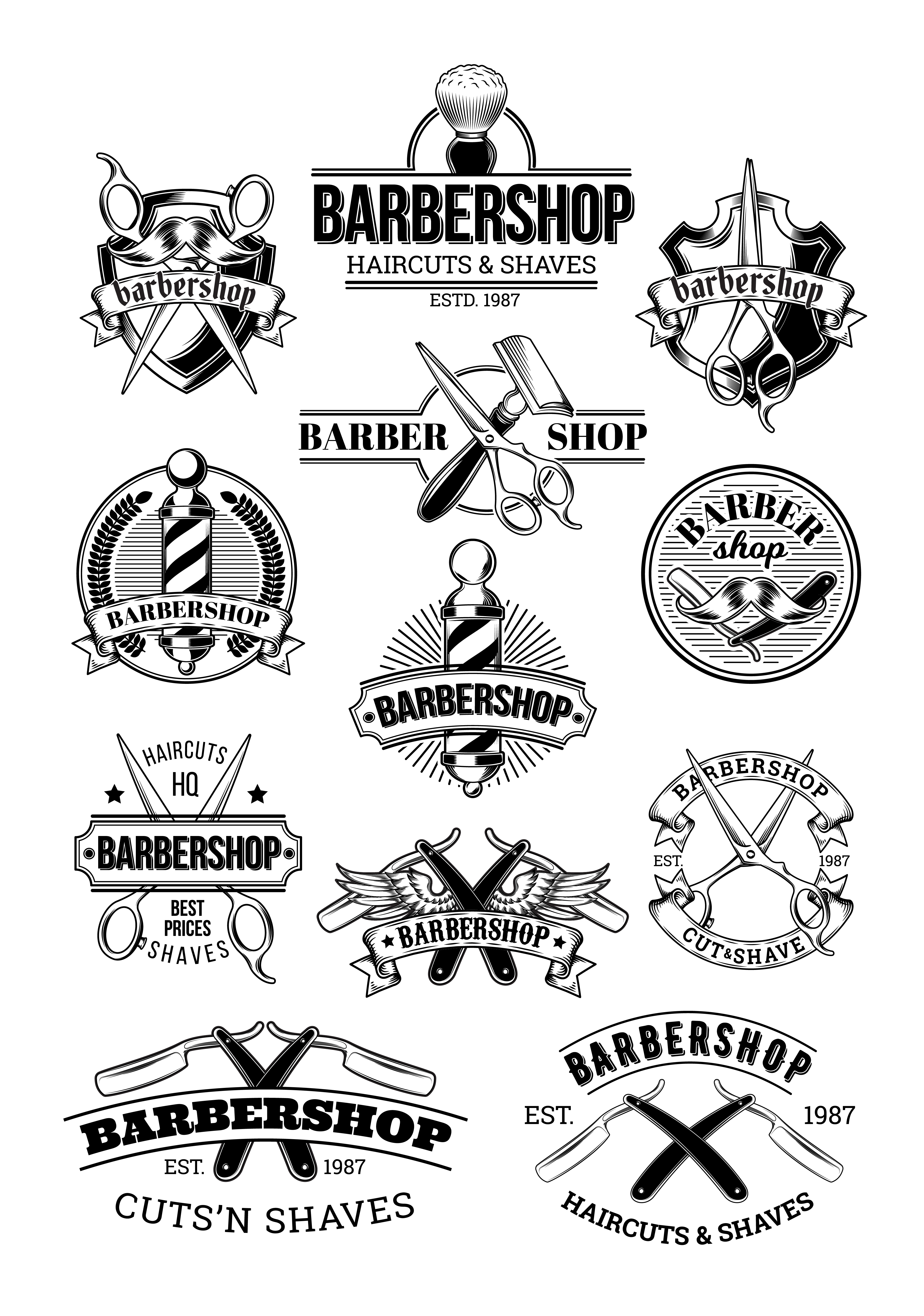 Vector Set Of Barbershop Logos Signage Download Free Vectors