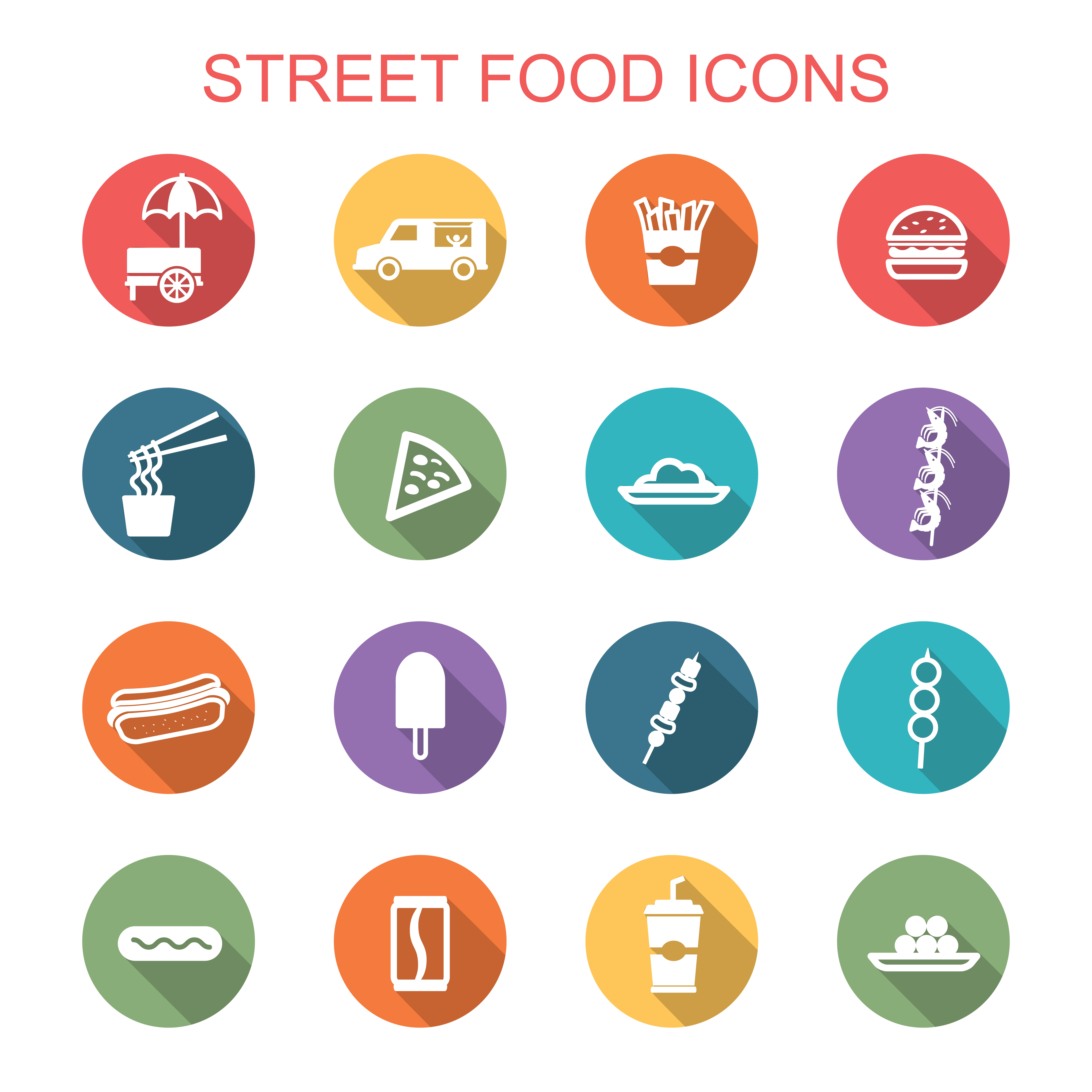 street food long shadow icons 650294 Vector Art at Vecteezy