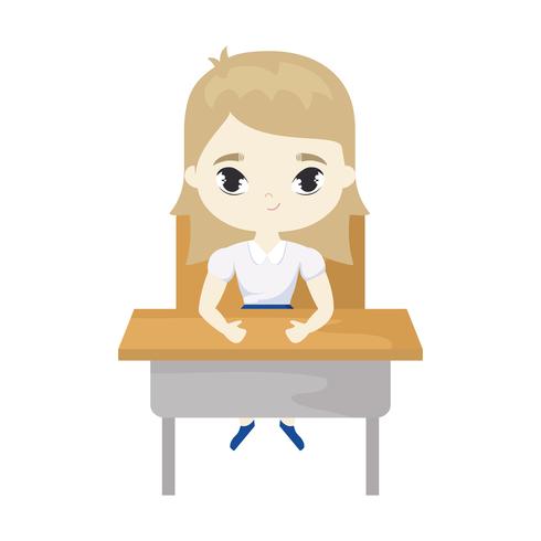 little student girl sitting in school desk 652280 Vector Art at Vecteezy