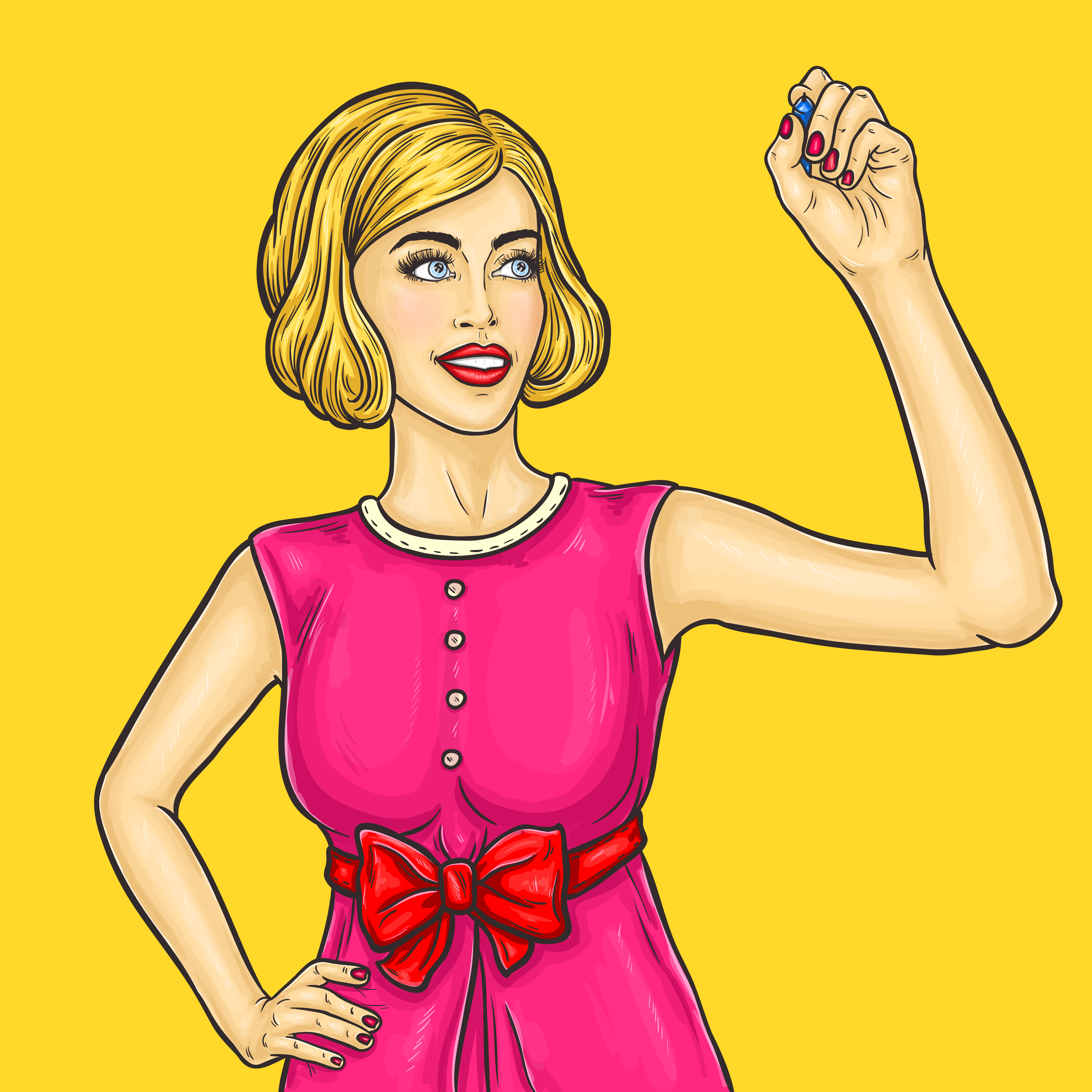 Pop Art Blonde Girl Writes A Marker In The Air Download Free Vectors