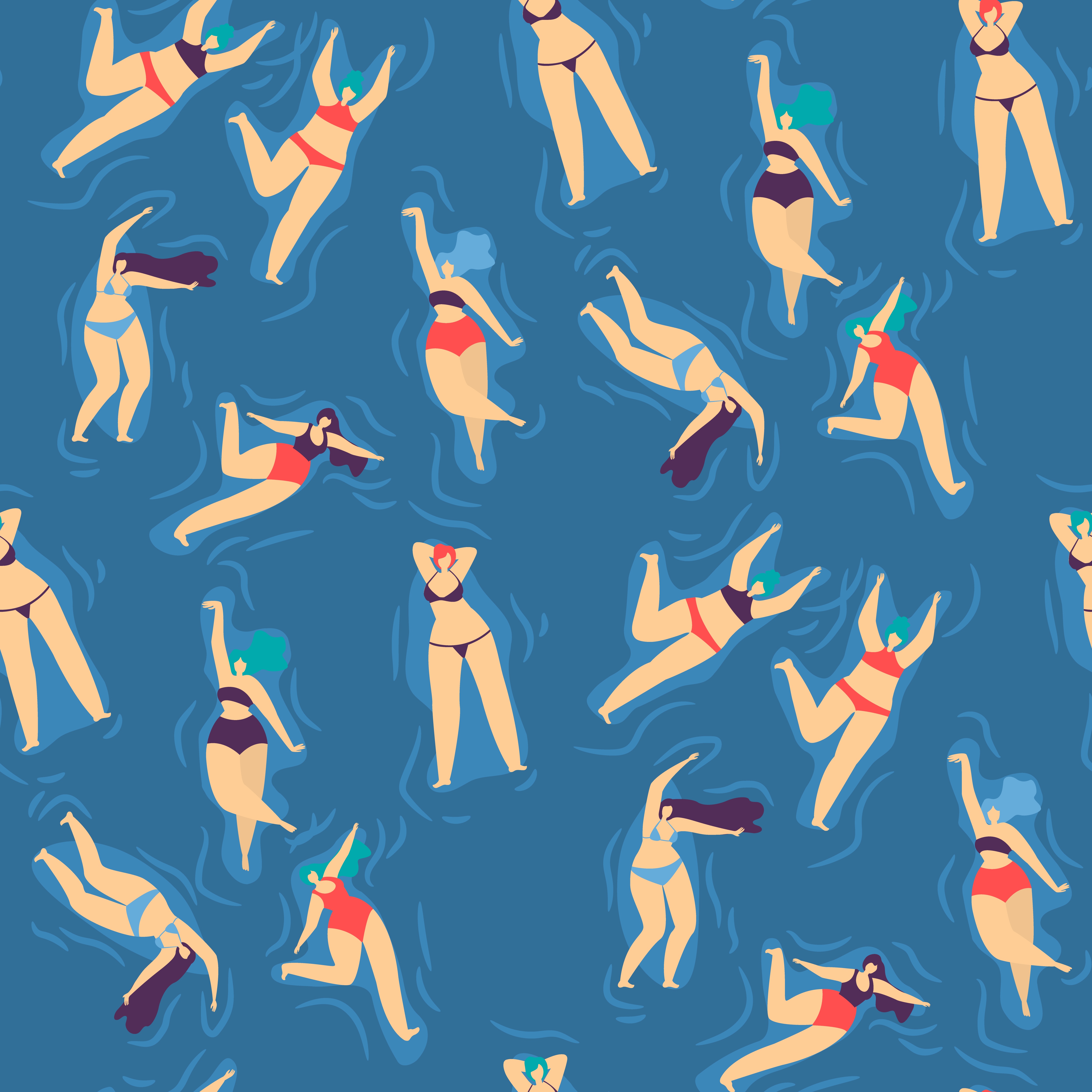 Swimsuit Swimming Relaxing Woman Seamless Pattern 663226 Vector Art At