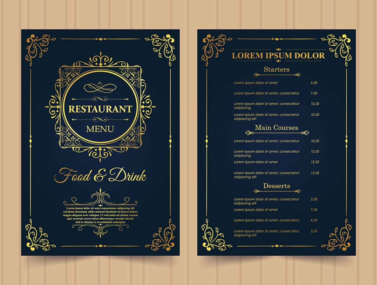 Menu Layout with Ornamental Elements. 664856 Vector Art at Vecteezy