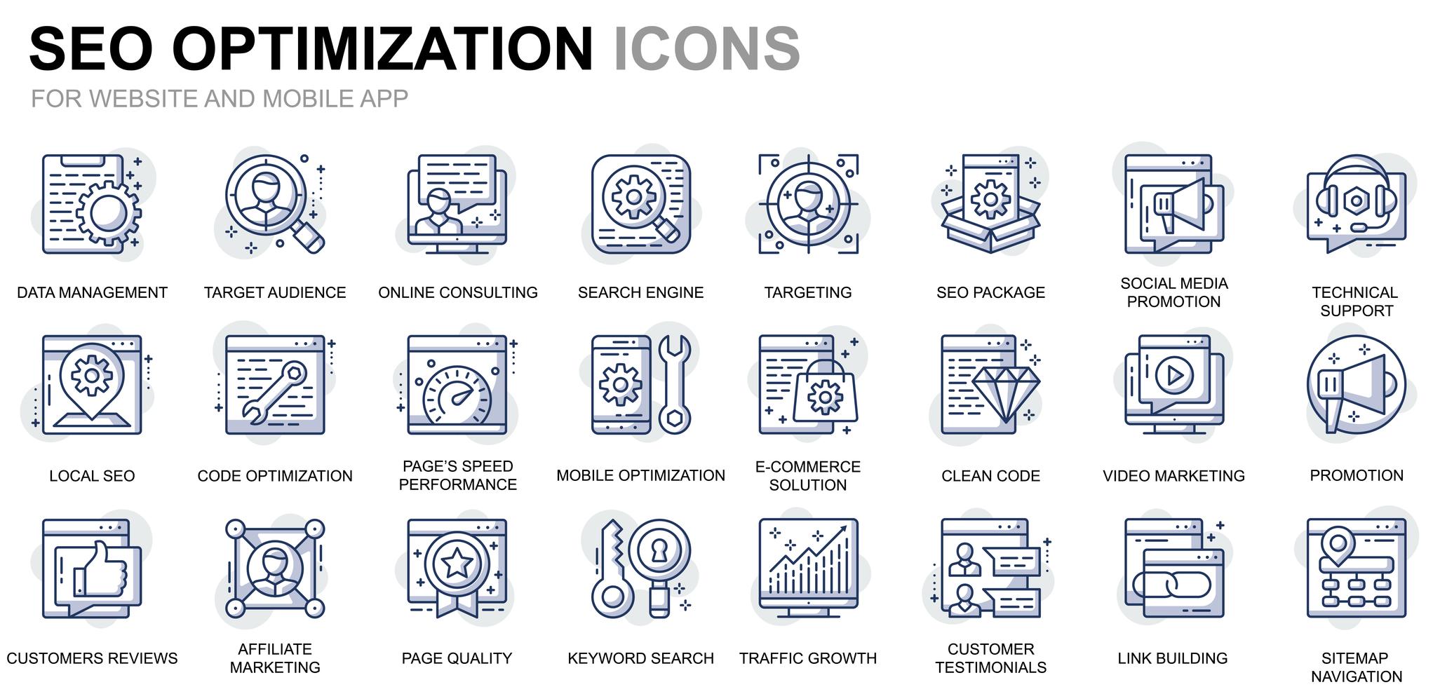 Seo and Web Optimization Line Icons 665586 Vector Art at Vecteezy