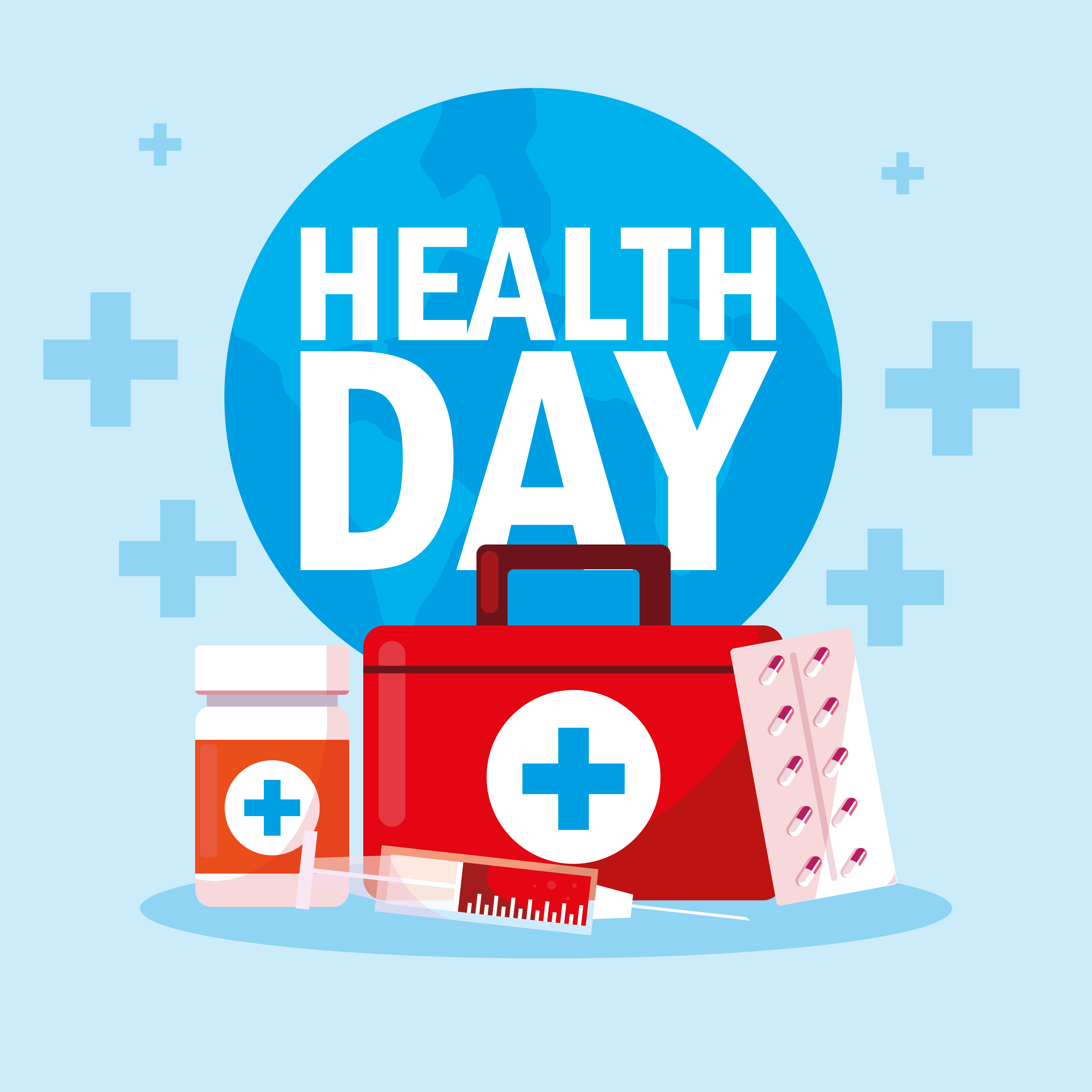 World Health Day Card With First Aid Kit 666270 Vector Art At Vecteezy
