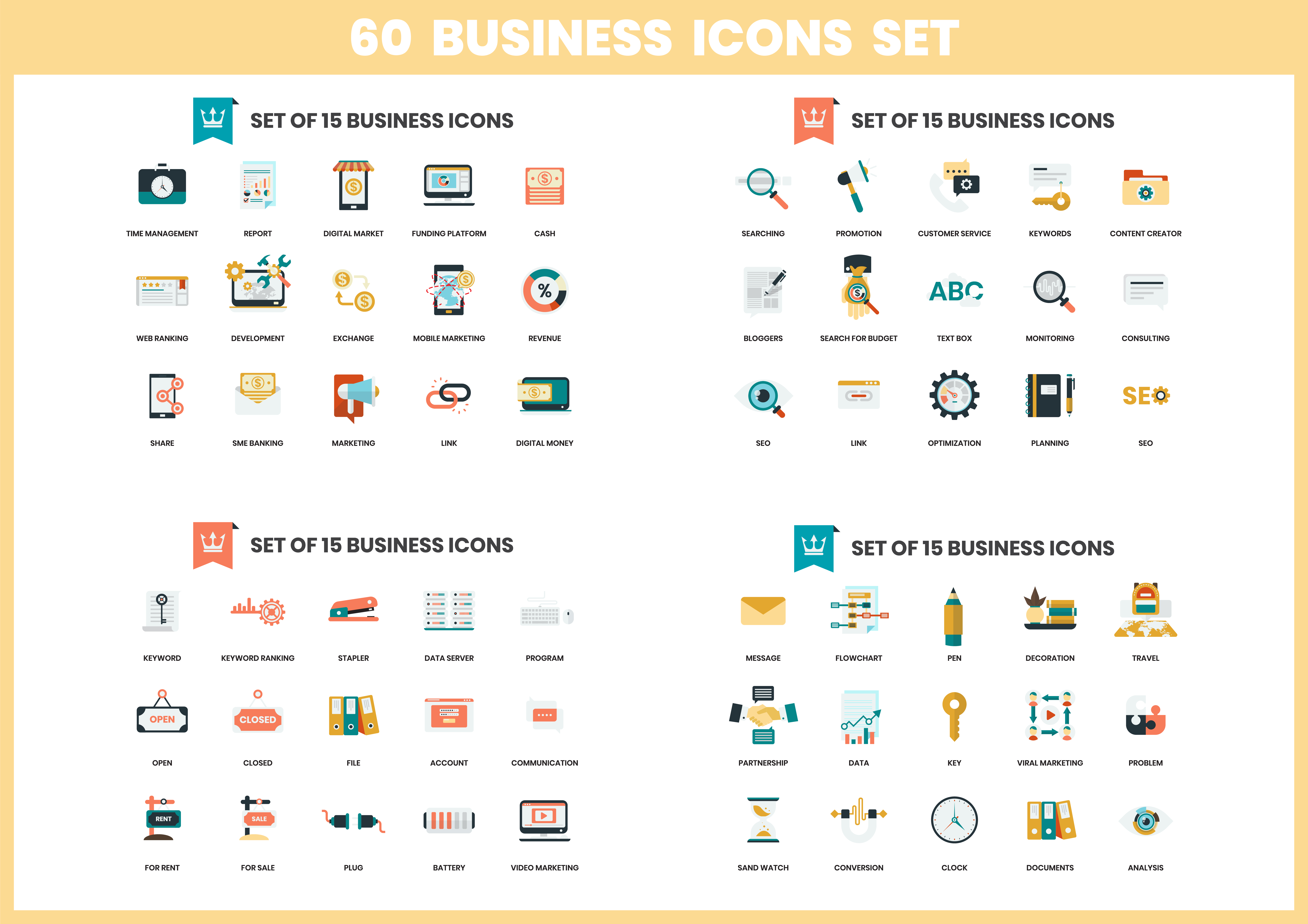 60 Business icons set 666590 Vector Art at Vecteezy