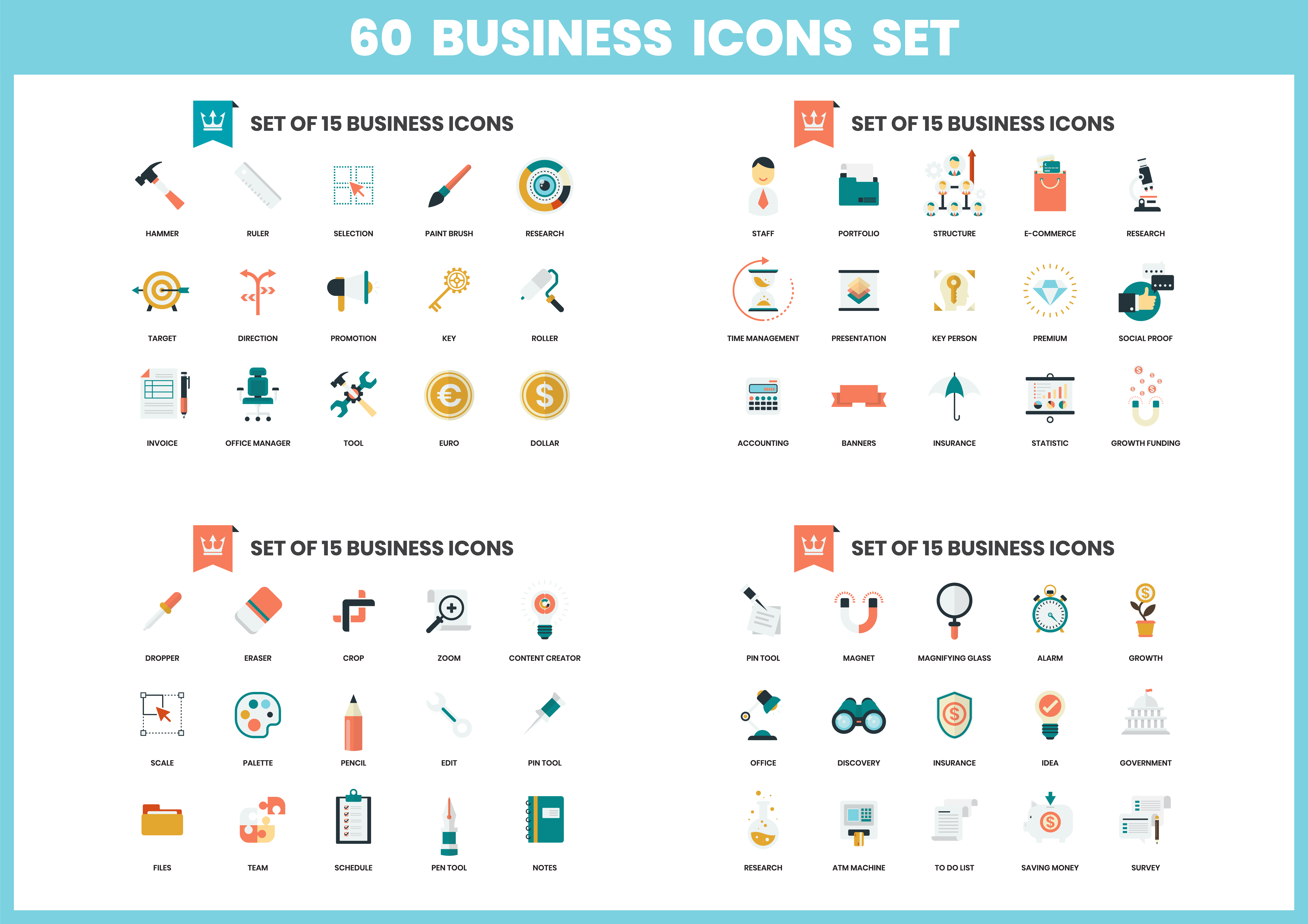 60 Business icons set 666595 Vector Art at Vecteezy