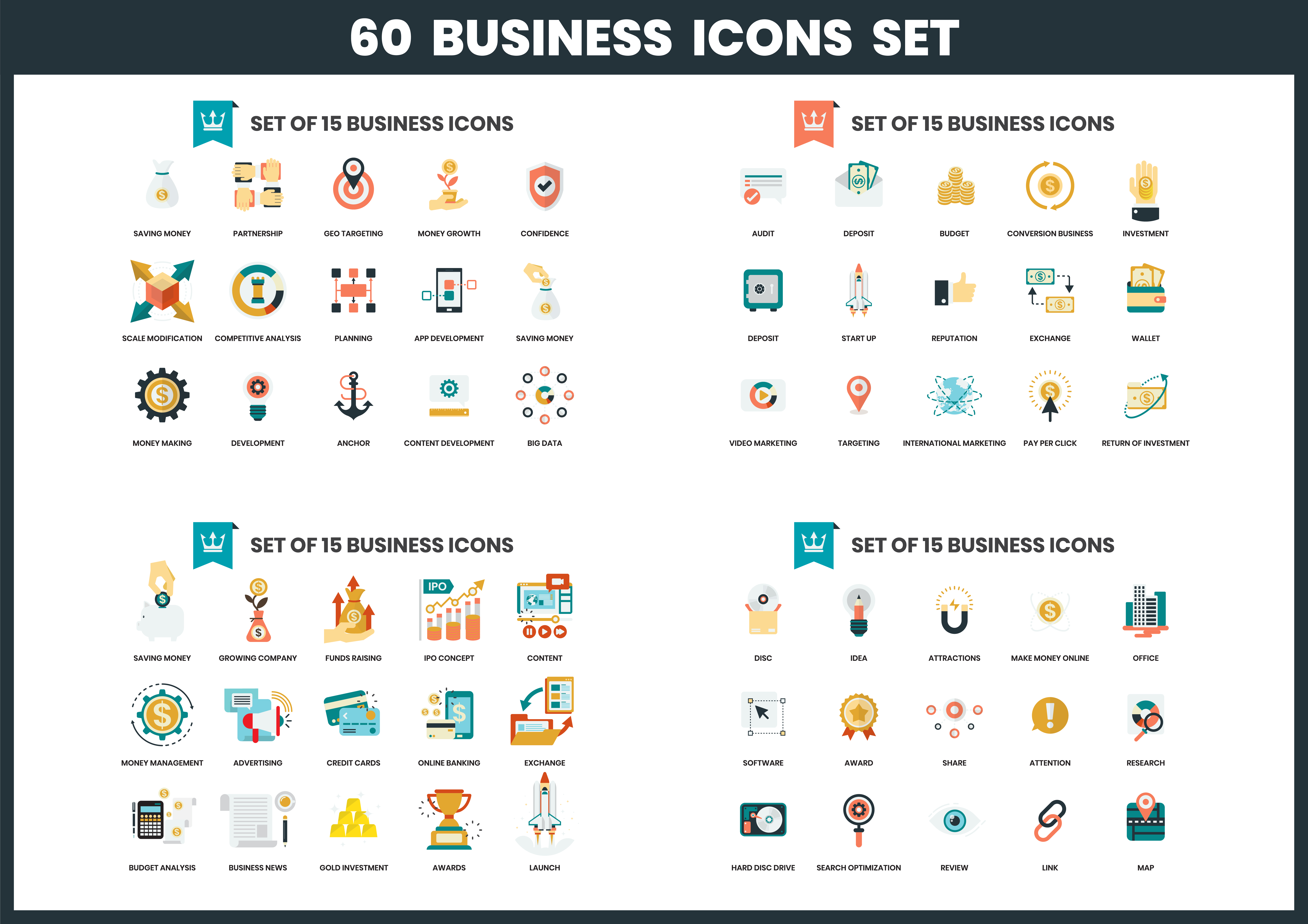 60 Business icons set 666608 Vector Art at Vecteezy