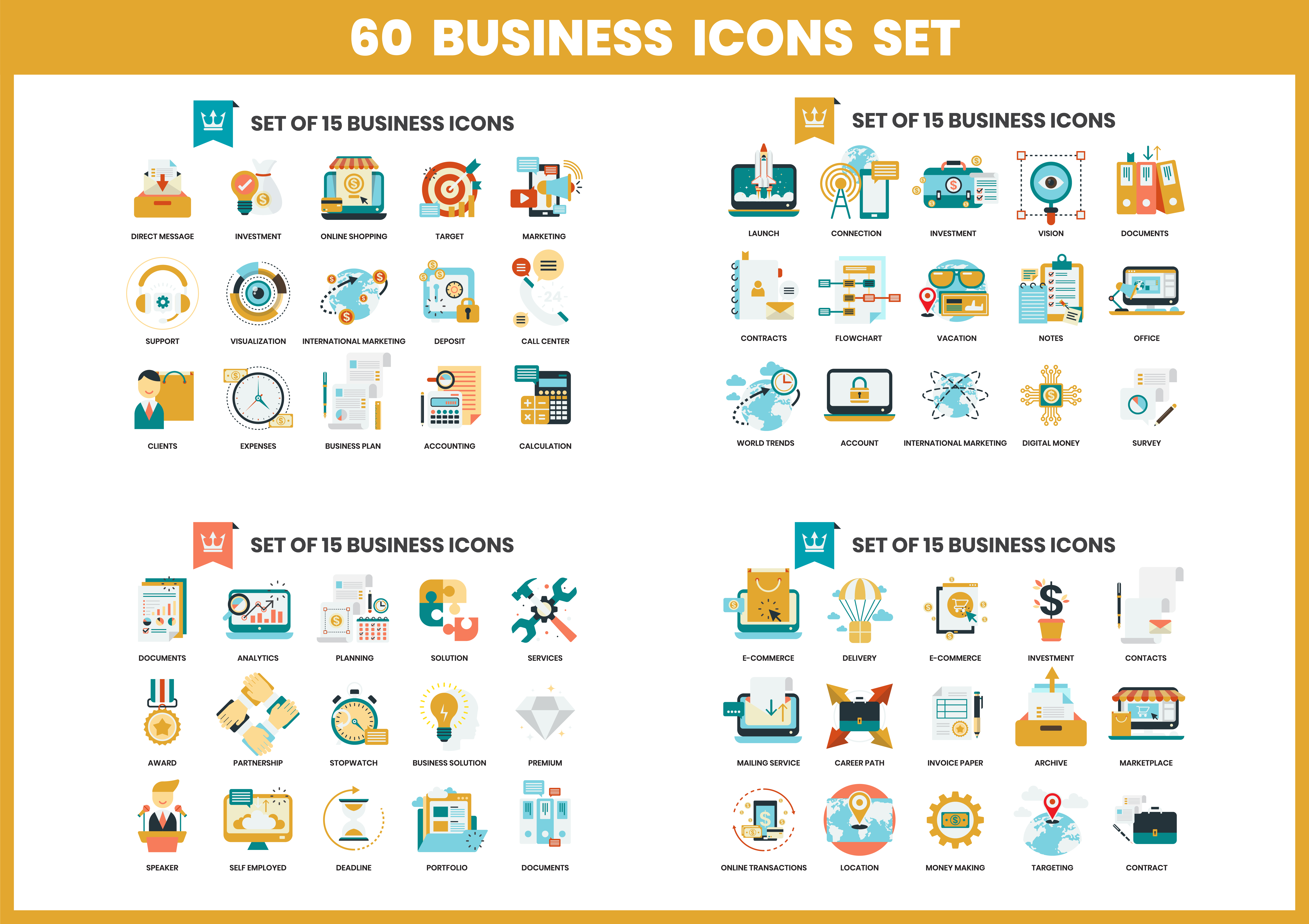 60 Business icons set 666650 Vector Art at Vecteezy