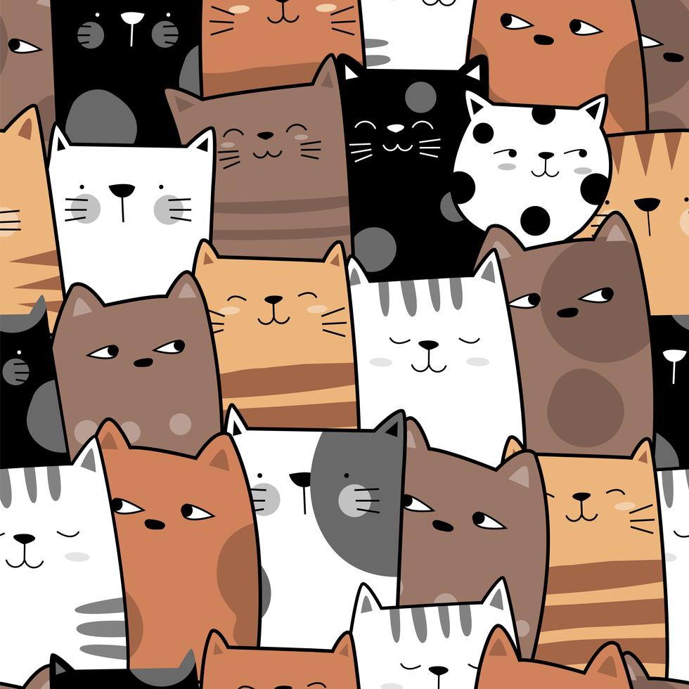 Cute Cat Faces Seamless Pattern 667422 Vector Art At Vecteezy