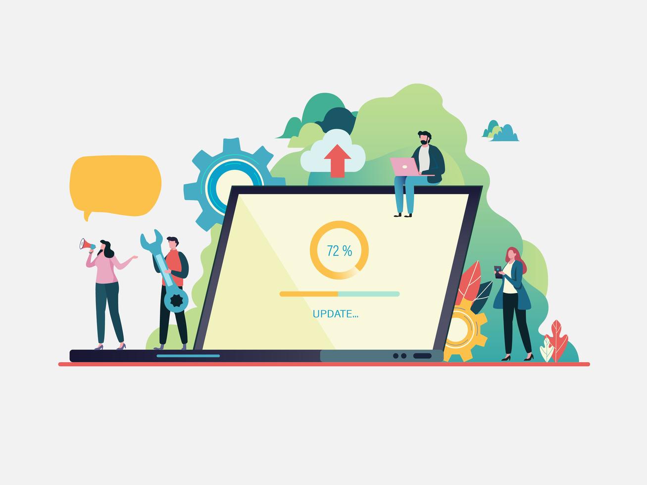 System updates with people updating computers and installing programs ...