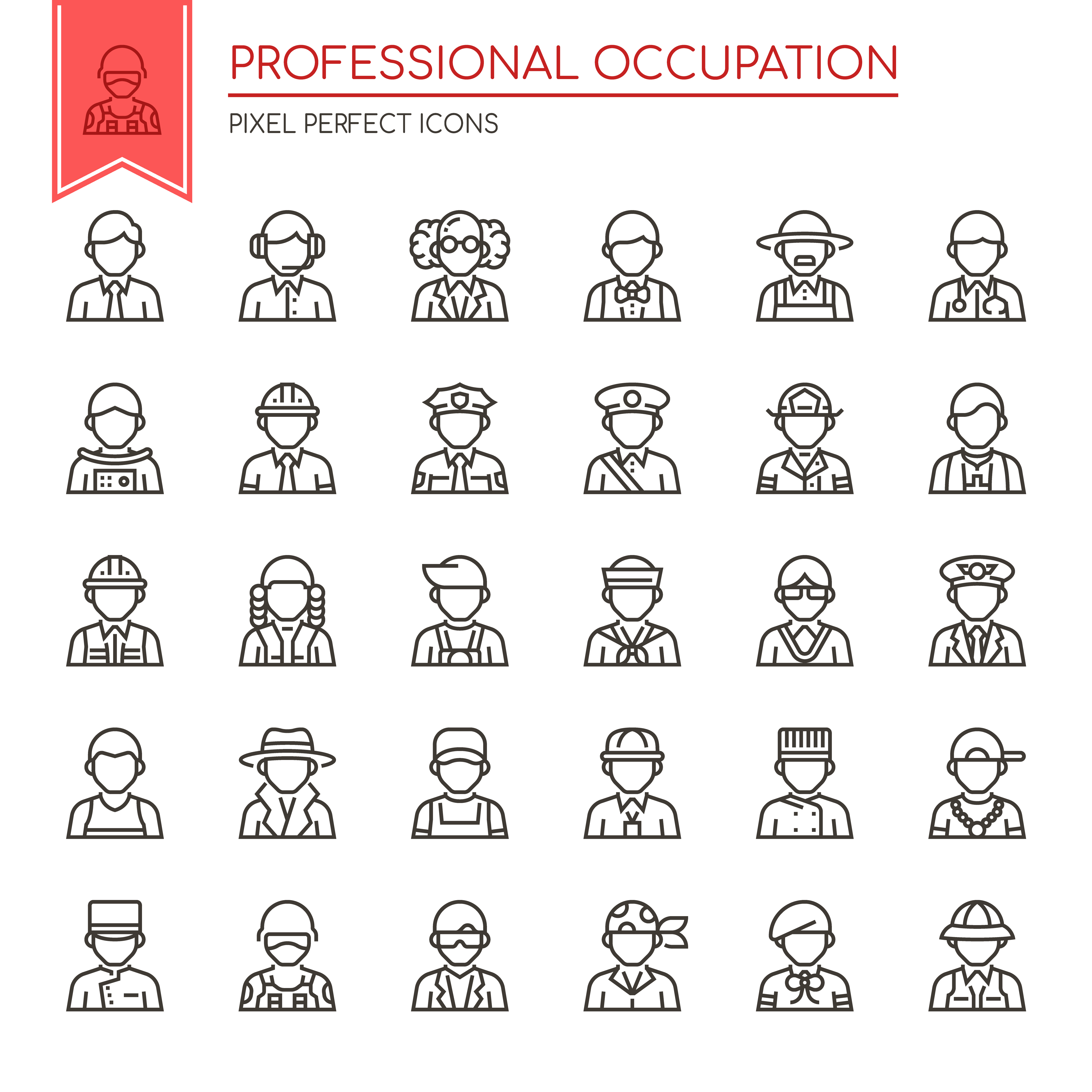 Set of Black and White Thin Line Professional Occupation Icons 668315 ...