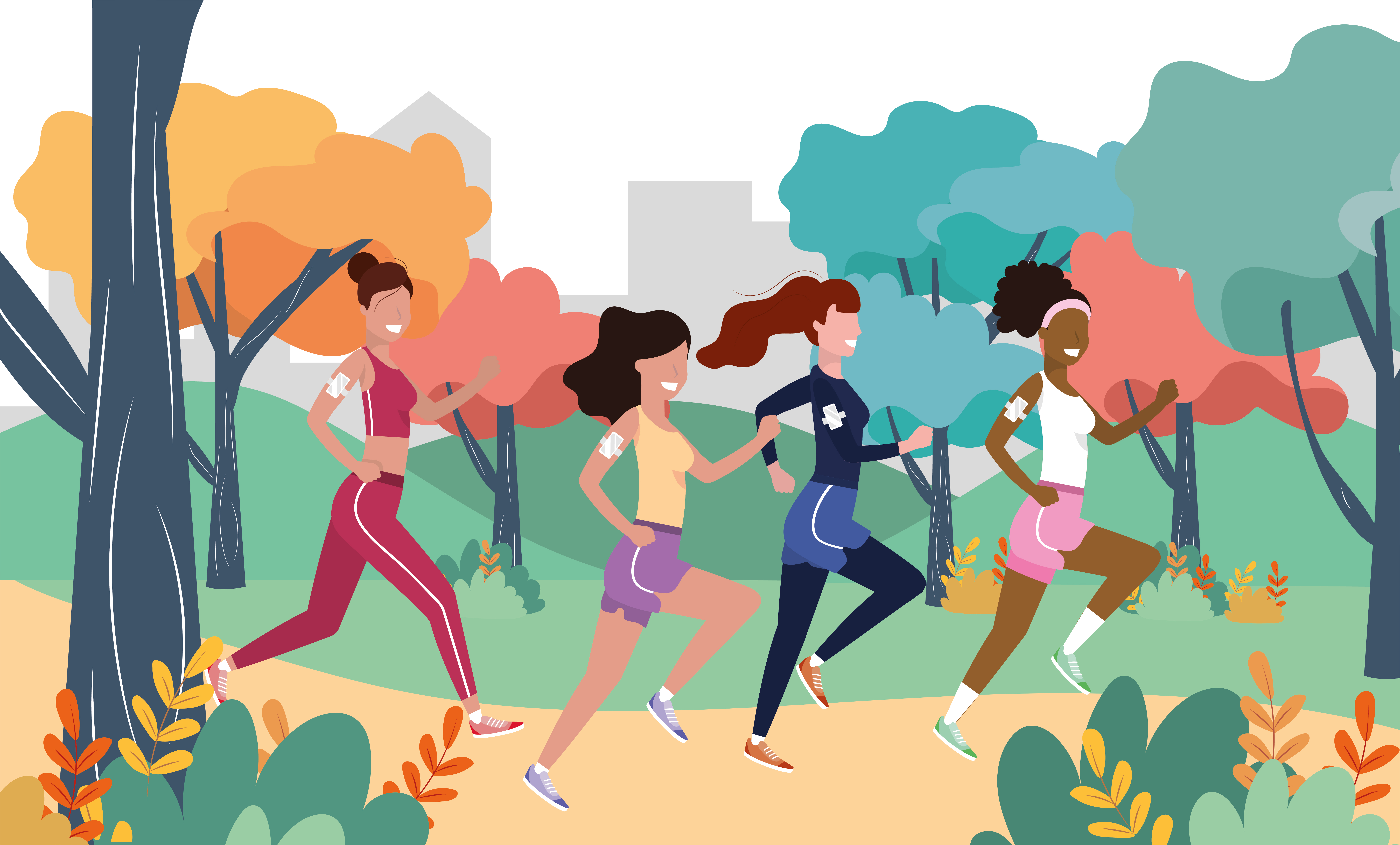 women running in the landscape 669805 Vector Art at Vecteezy