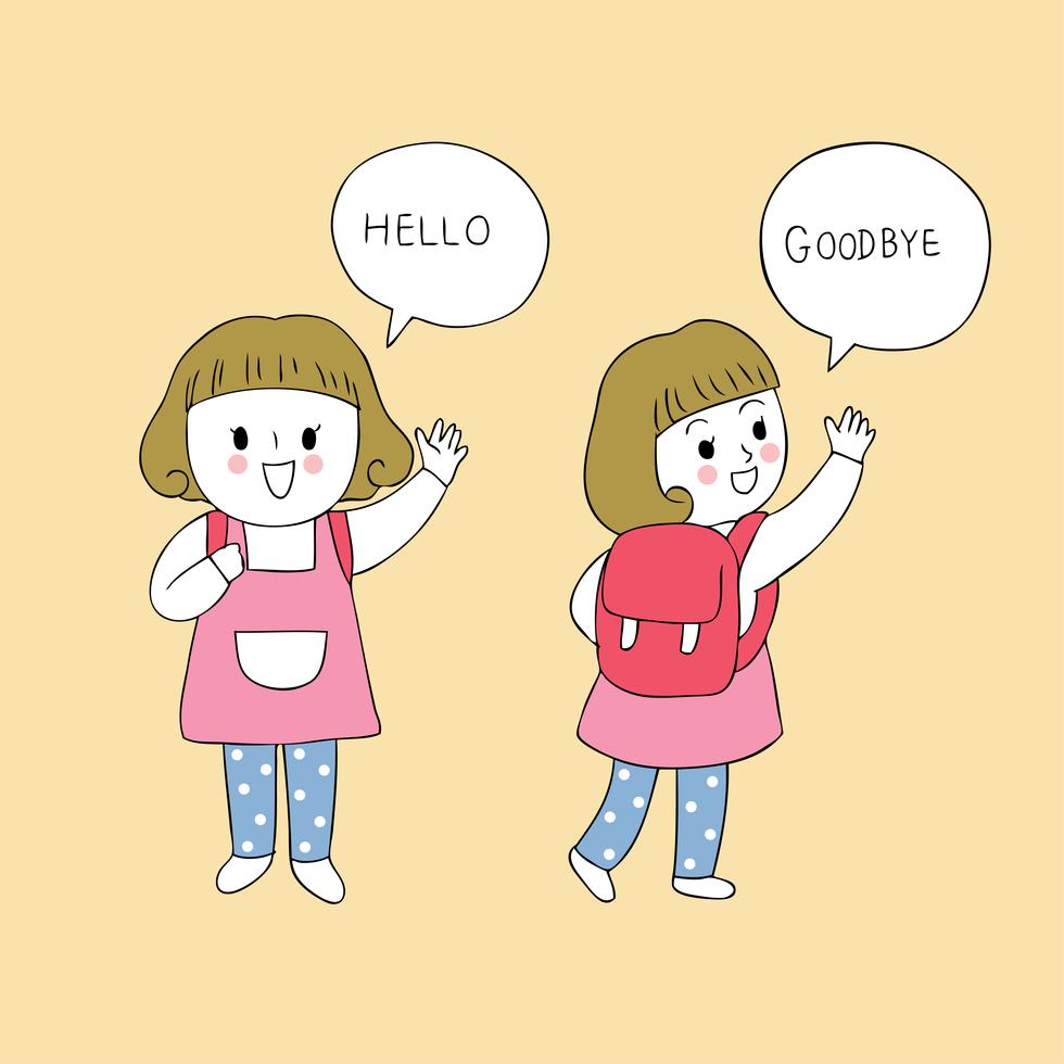 student girl say Hello and Goodbye 672444 Vector Art at Vecteezy student girl say Hello and Goodbye 672444 Vector Art at Vecteezy