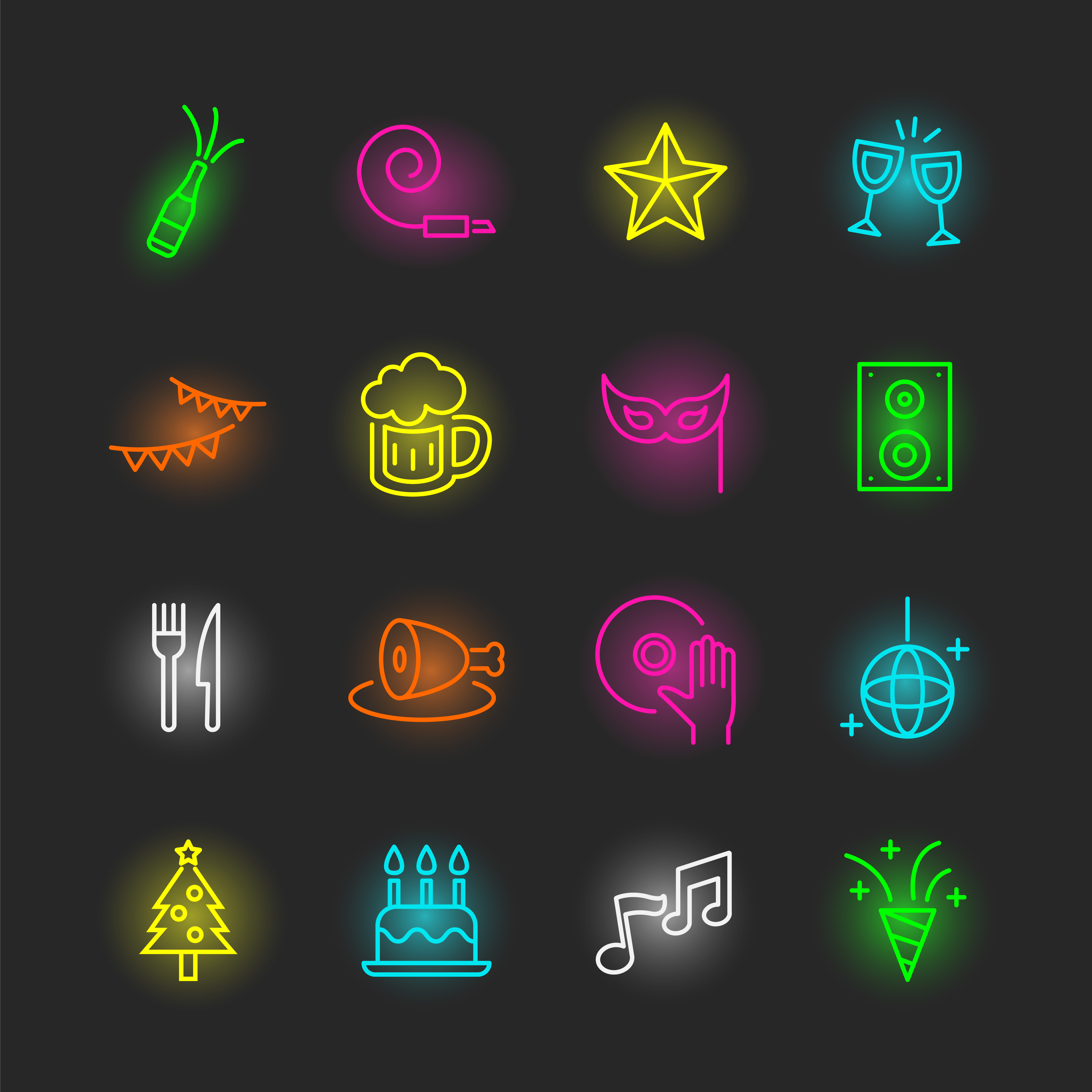 party neon icons set 672848 Vector Art at Vecteezy