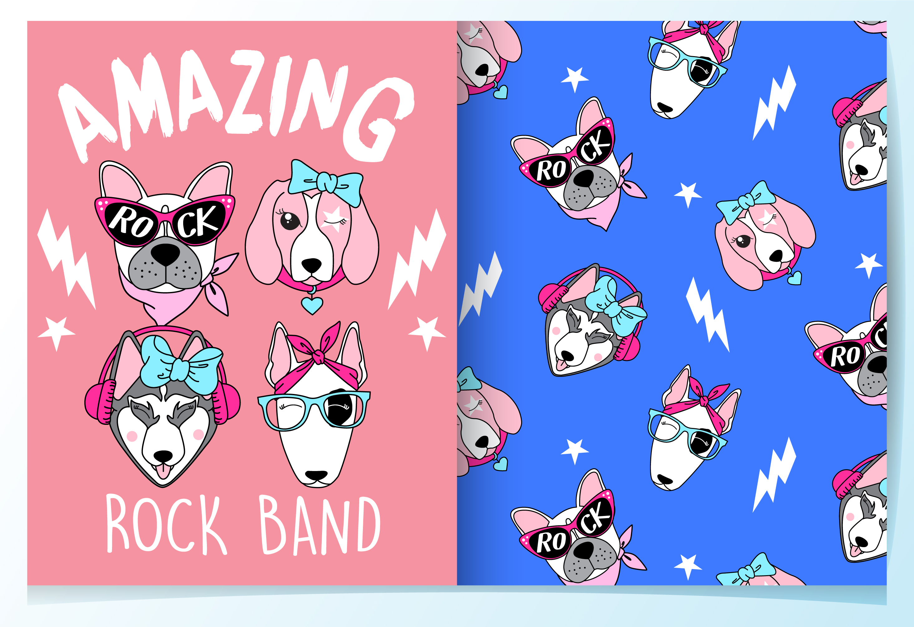 Hand Drawn Cute Dog Rock Band With Pattern Set 673587 Vector Art At hand-drawn-cute-dog-rock-band-with-pattern-set-673587-vector-art-at