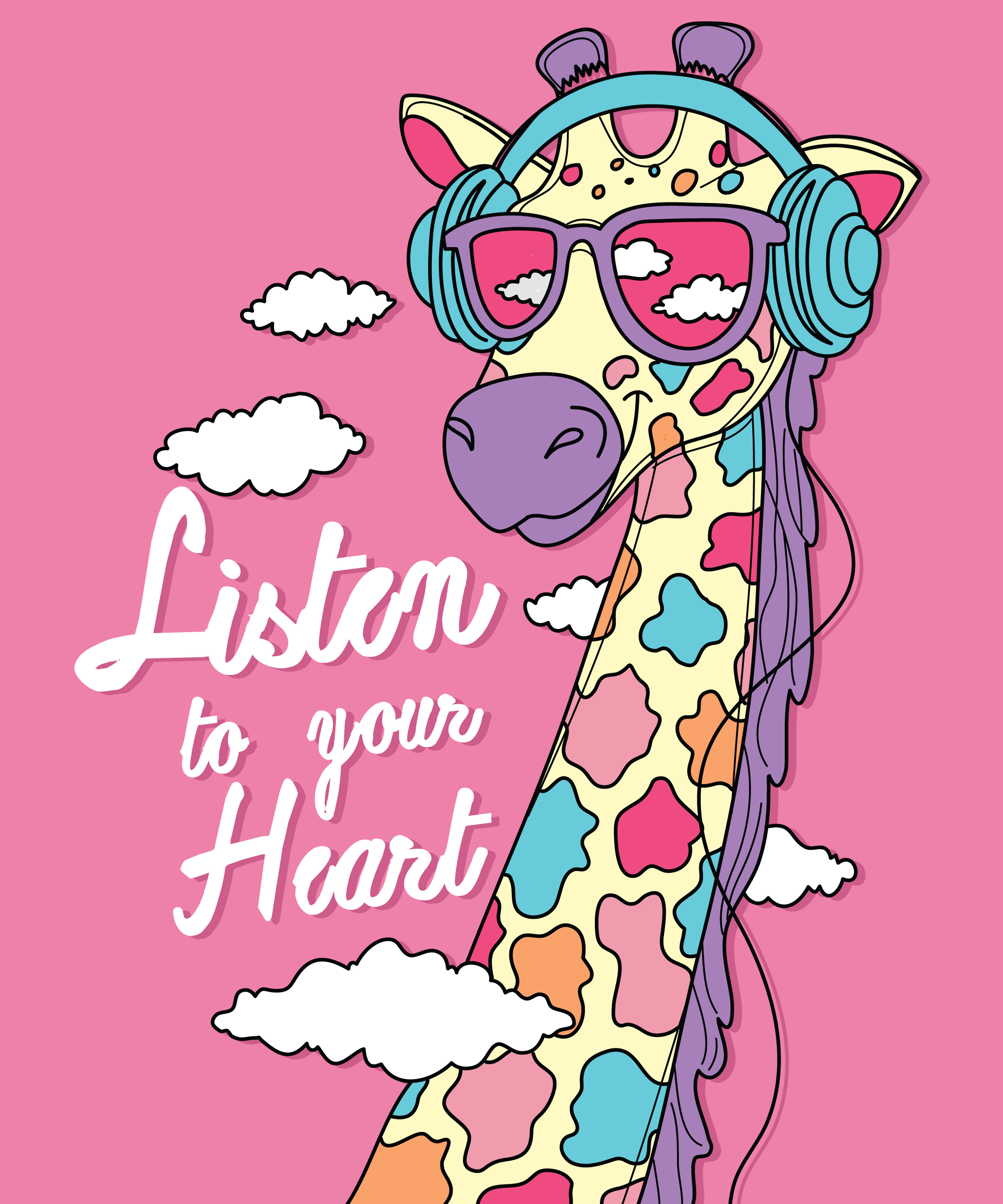 Hand drawn colorful giraffe wearing headphones illustration 673589 ... Hand drawn colorful giraffe wearing headphones illustration 673589 ...
