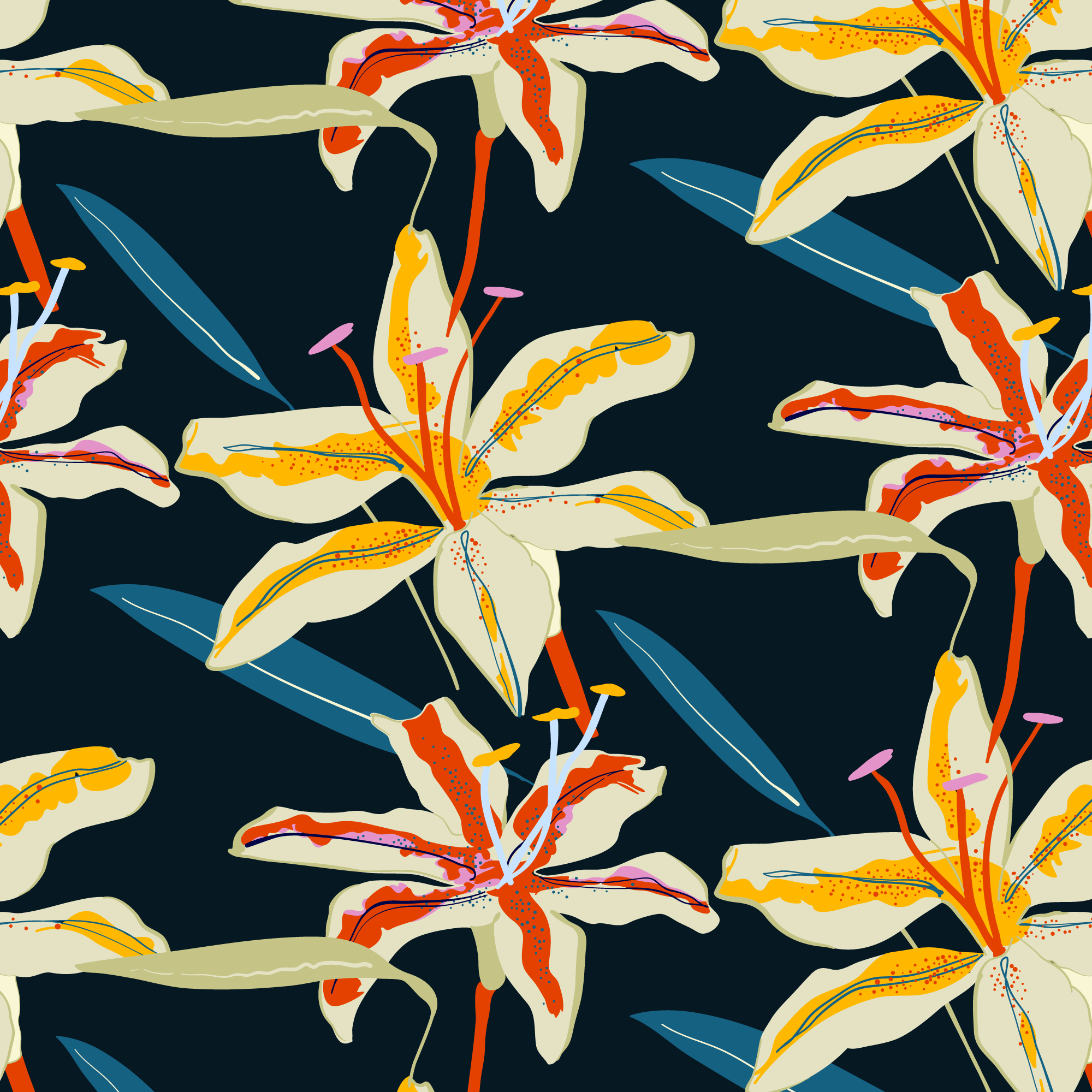 Hand drawn bold tiger lily floral pattern 673880 Vector Art at Vecteezy Hand drawn bold tiger lily floral pattern 673880 Vector Art at Vecteezy