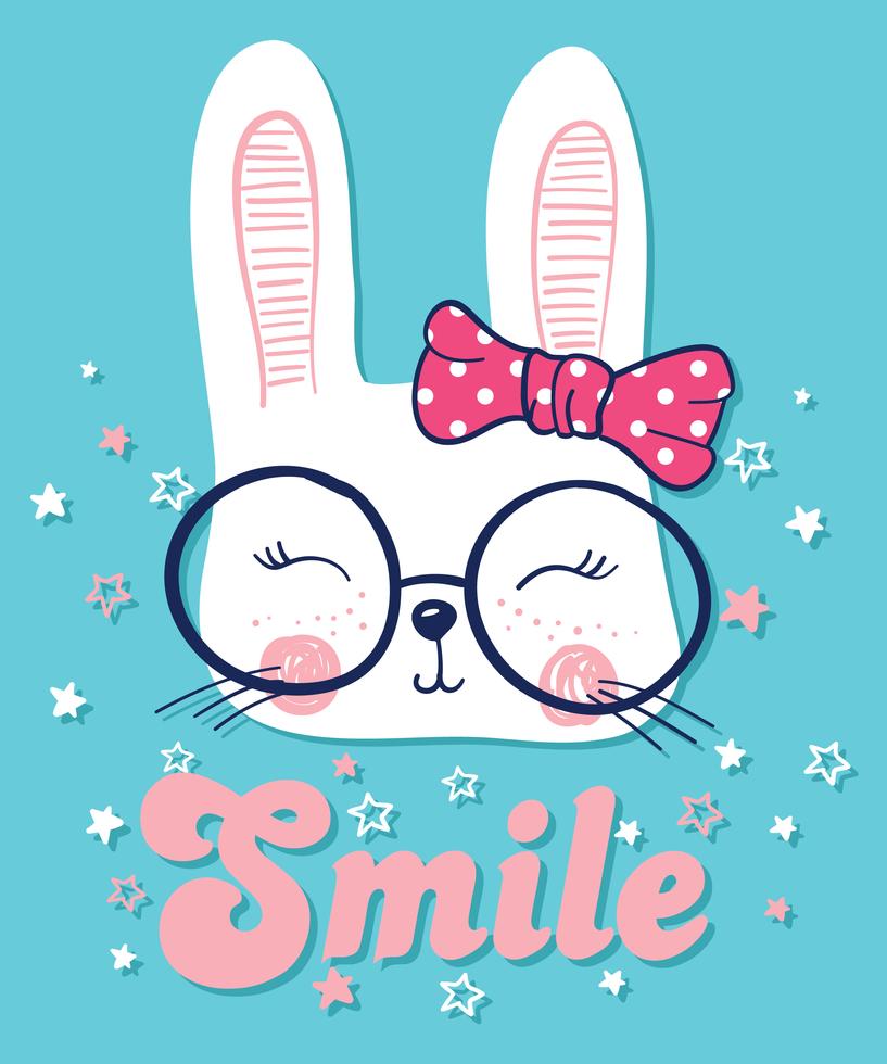 Hand Drawn Cute Rabbit With Glasses And Bow Illustration 674031 Vector