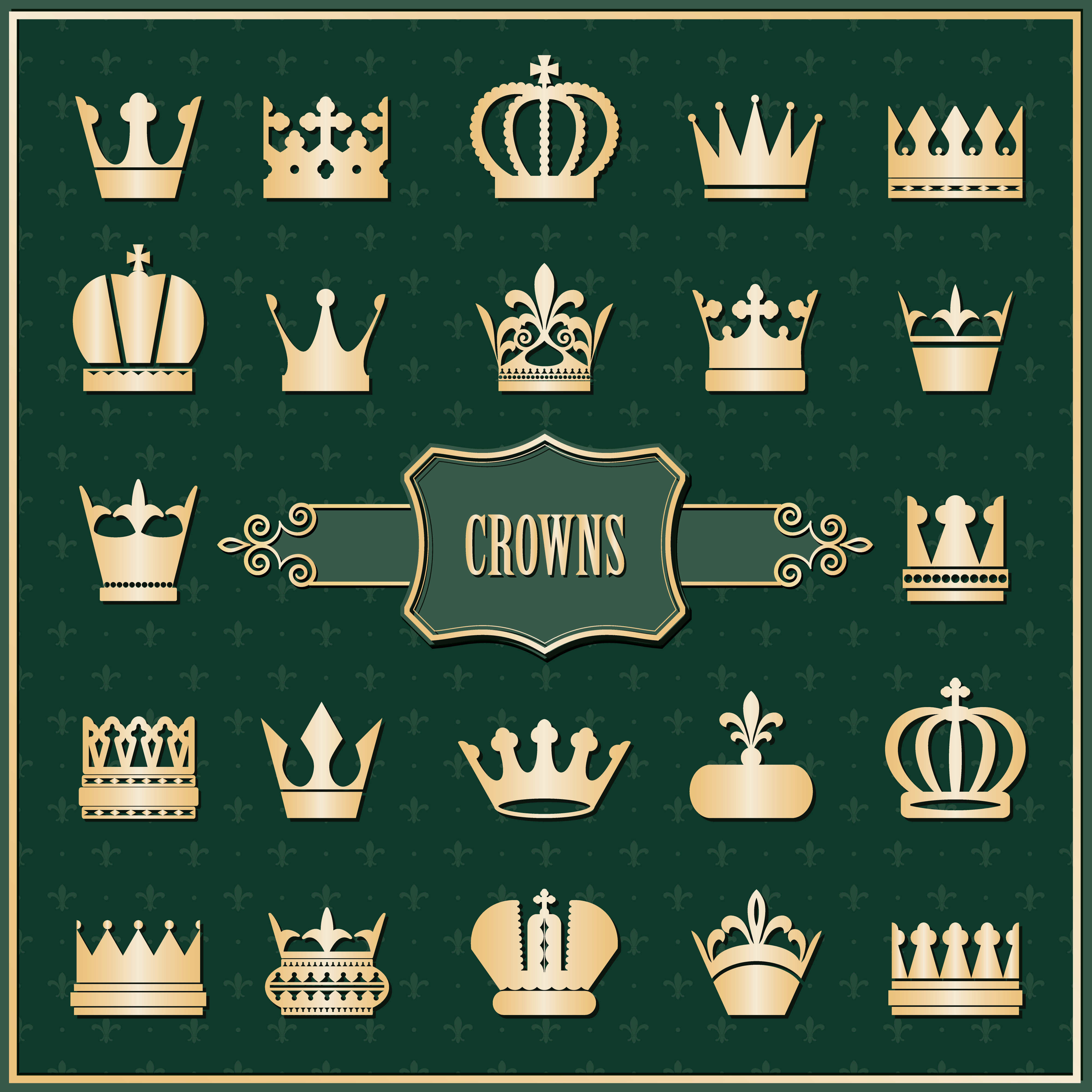 Gold Crown Icons Set On Damask 674792 Vector Art At Vecteezy