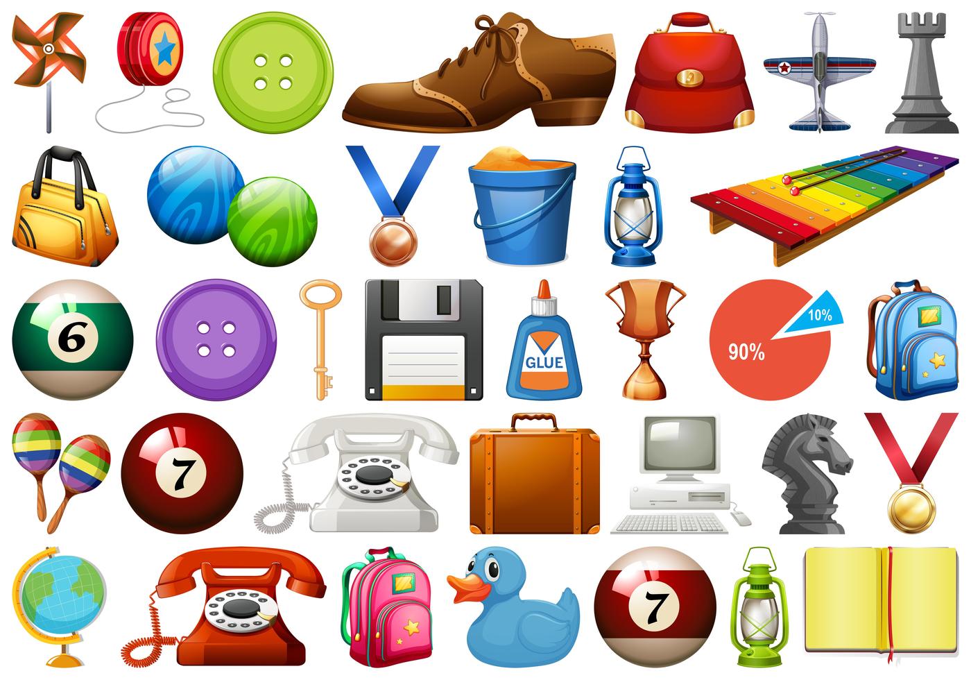 Set of different objects 682995 Vector Art at Vecteezy