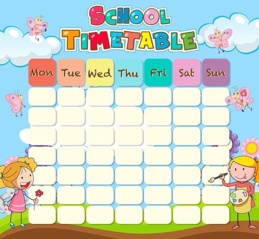 School timetable template with children and butterflies 684916 Vector ...