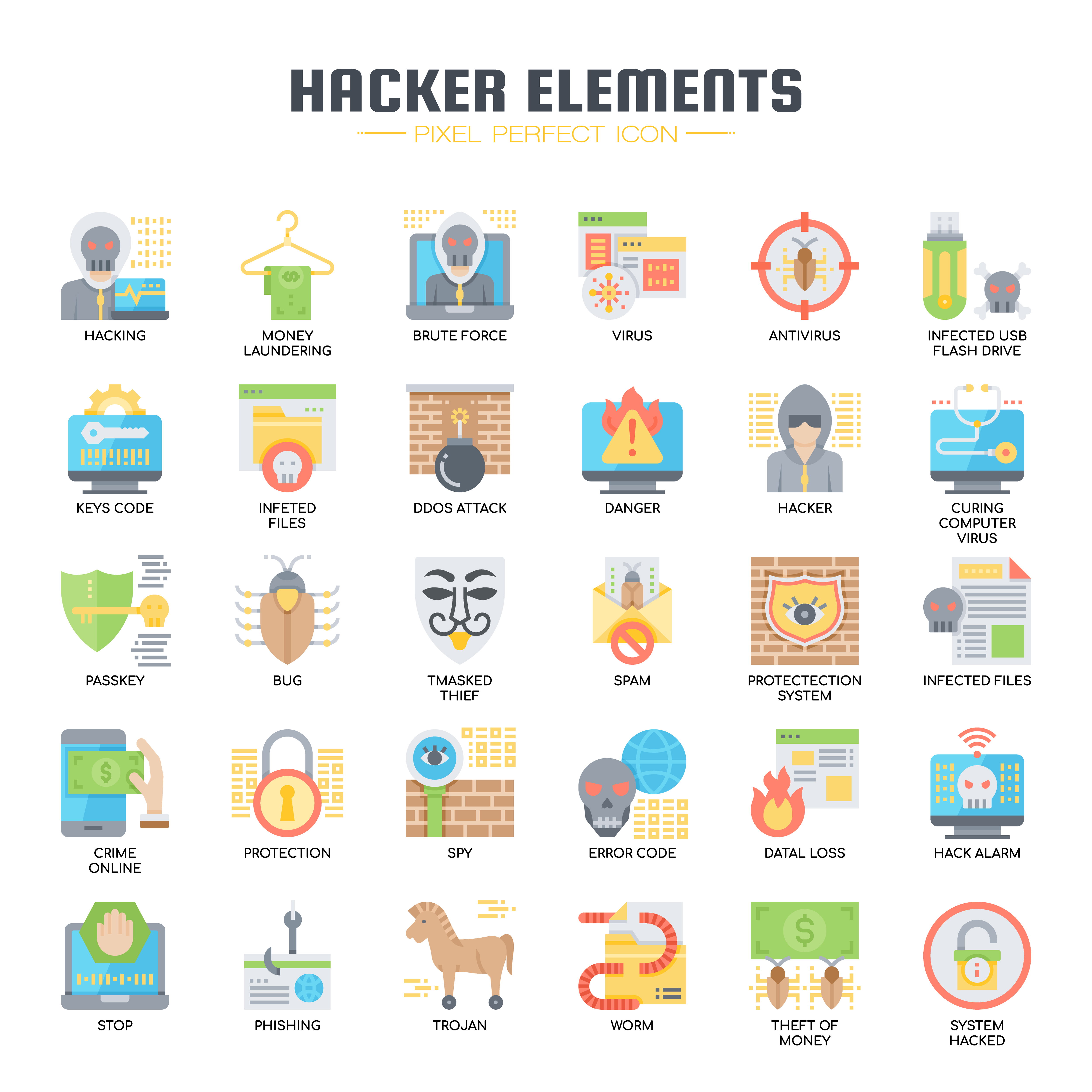 Hacker Elements Flat Icons 685207 Vector Art at Vecteezy