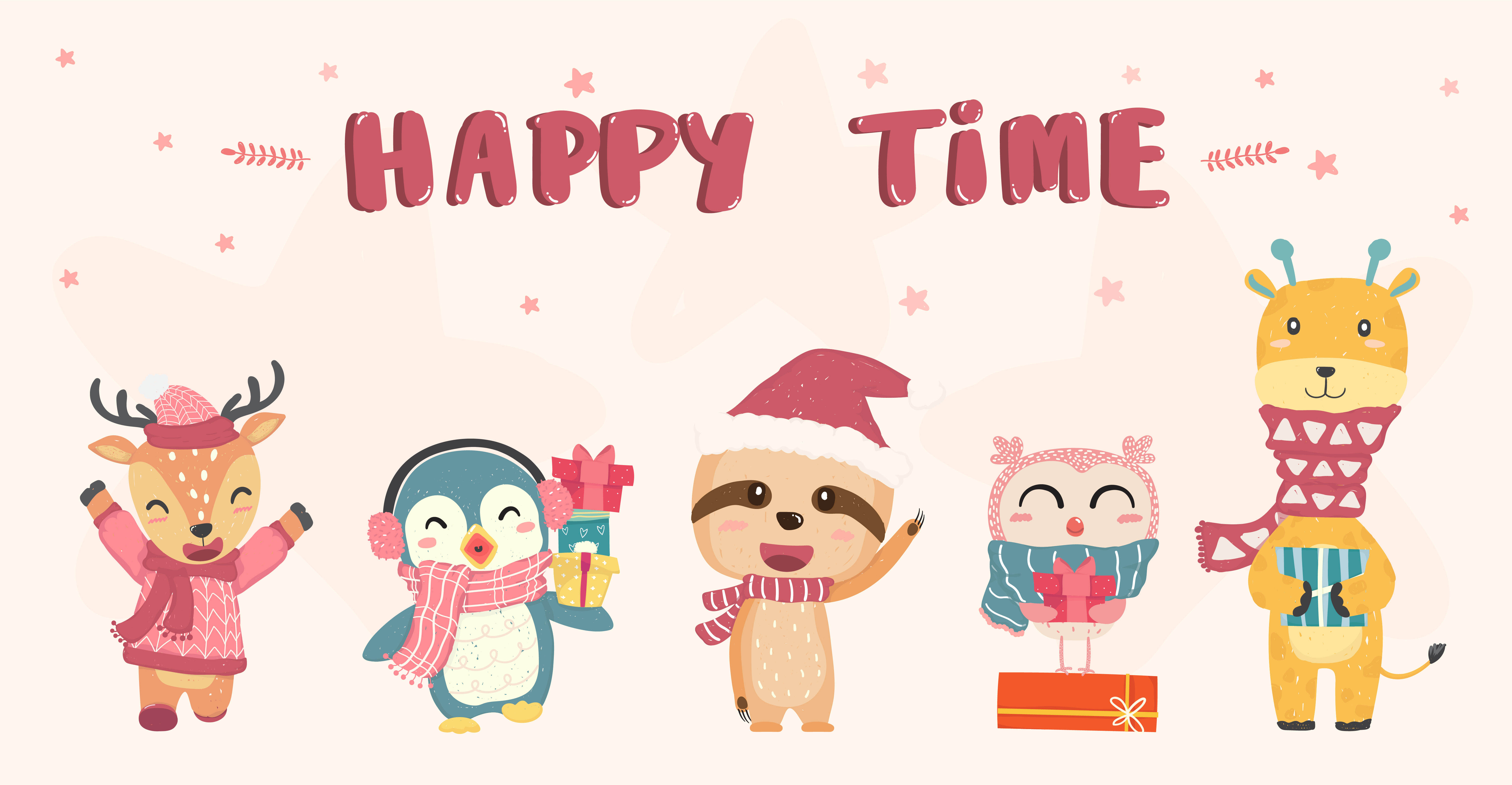 Happy cute wild animals in winter christmas costume 687419 Vector Art ...