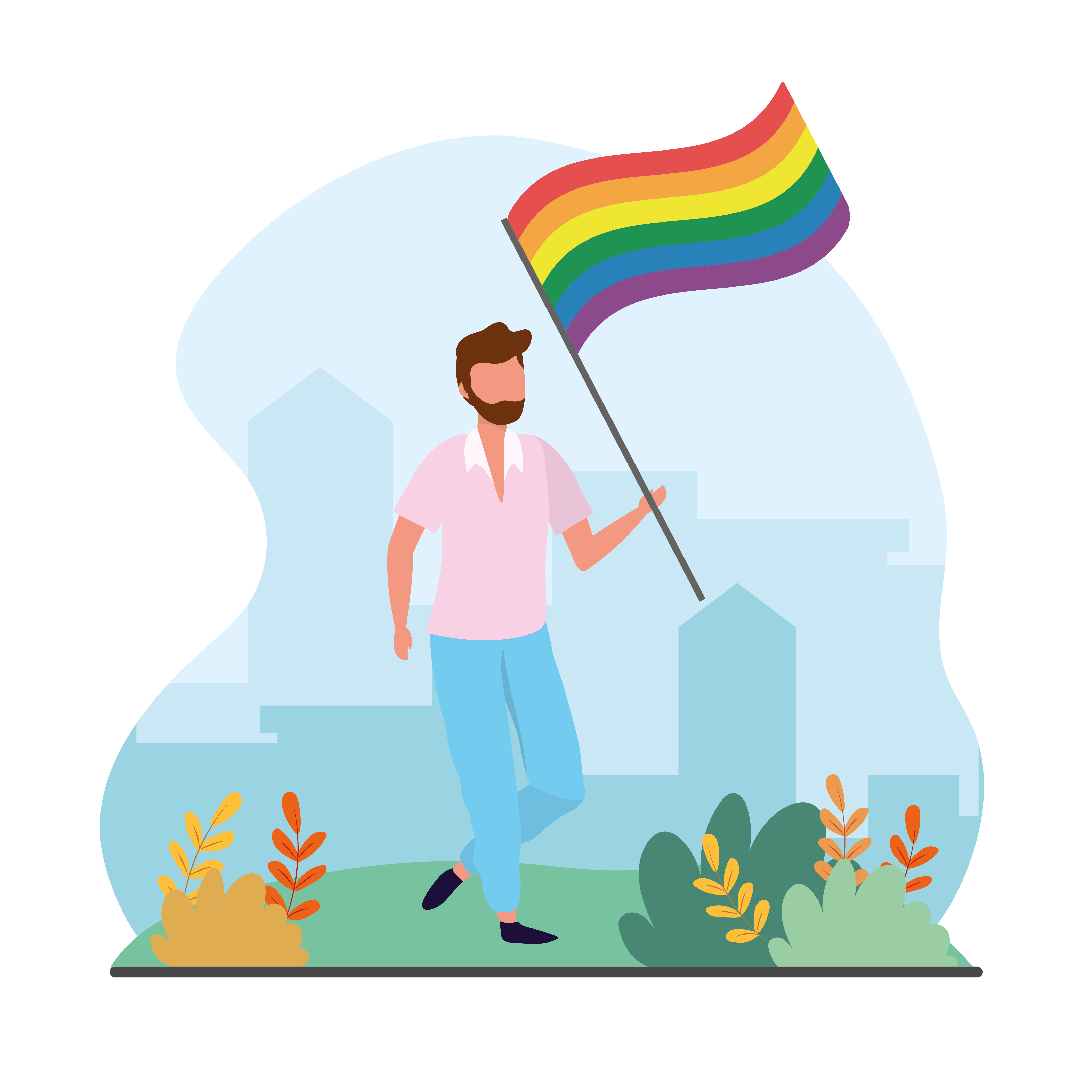 Man With Rainbow Lgbtq Flag To Freedom Parade 687727 Vector Art At Vecteezy