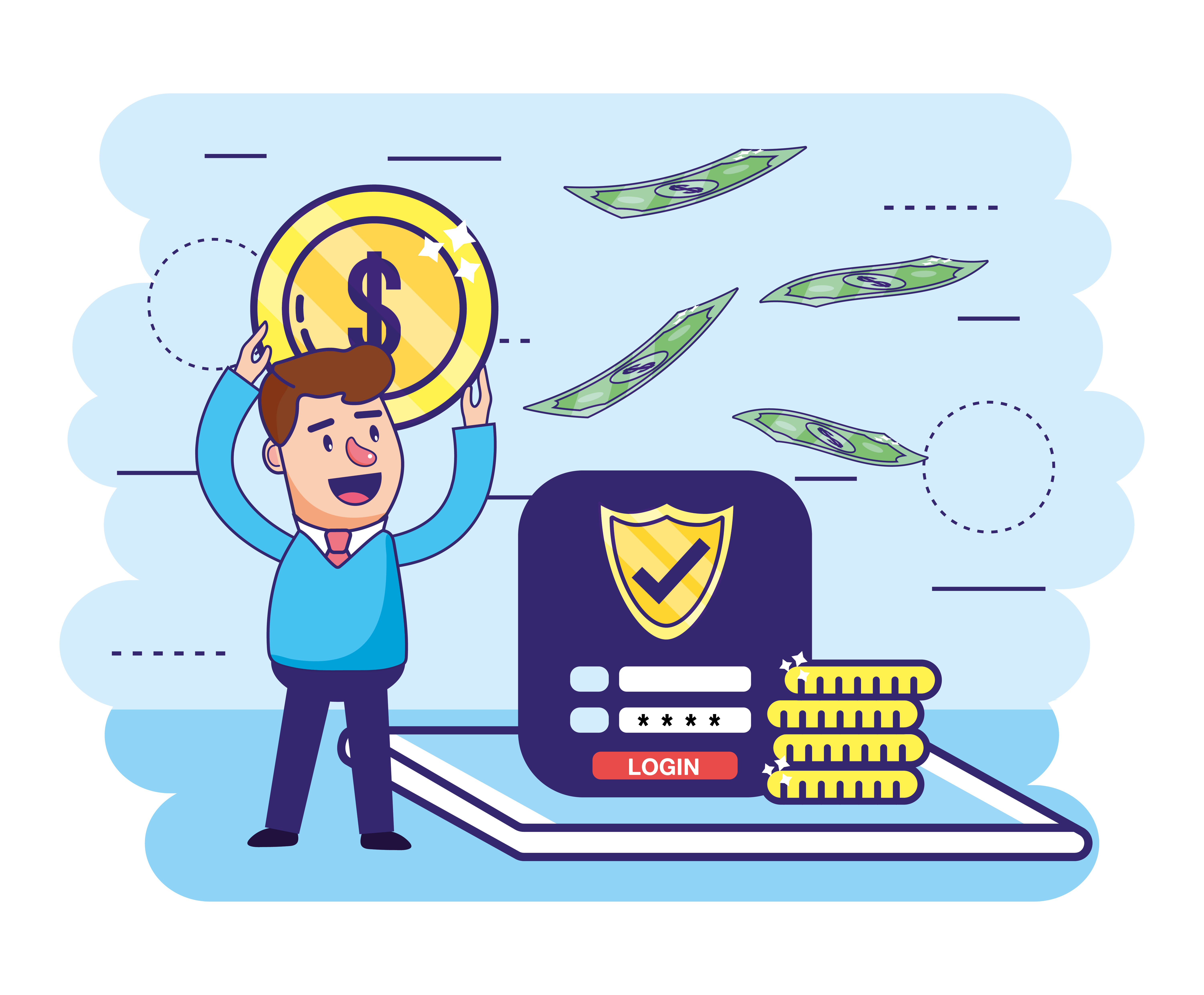 Man With Coin And Shield Security Digital Password 687743 Vector Art At