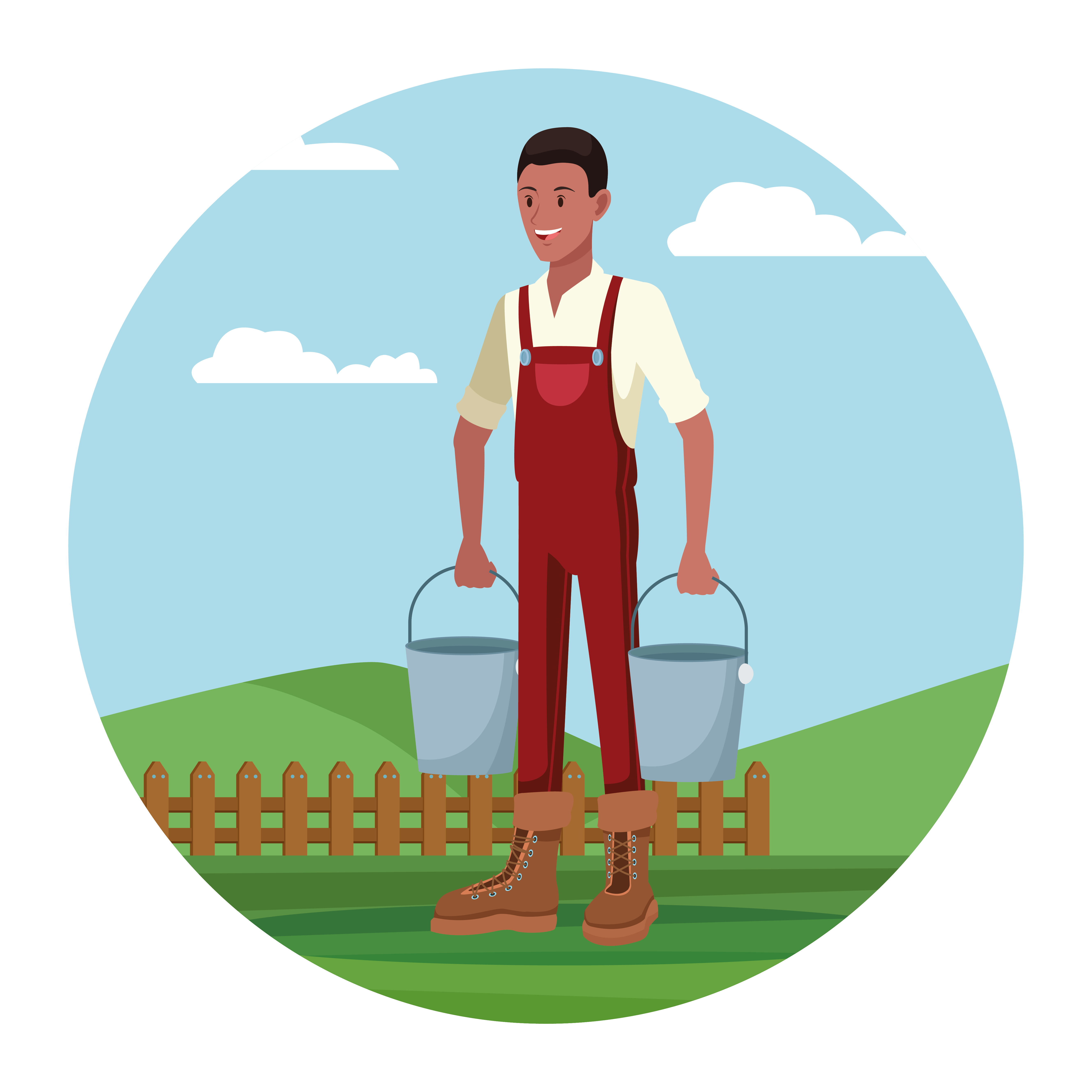Farmer working in camp holding milk buckets cartoon 688236 Vector Art ... Farmer working in camp holding milk buckets cartoon 688236 Vector Art ...