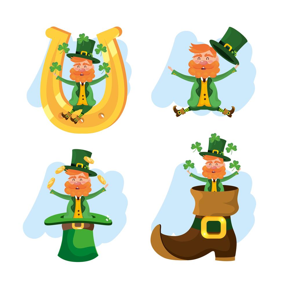 set of St. Patrick's leprechauns with boot and horseshoe 689079 Vector ...