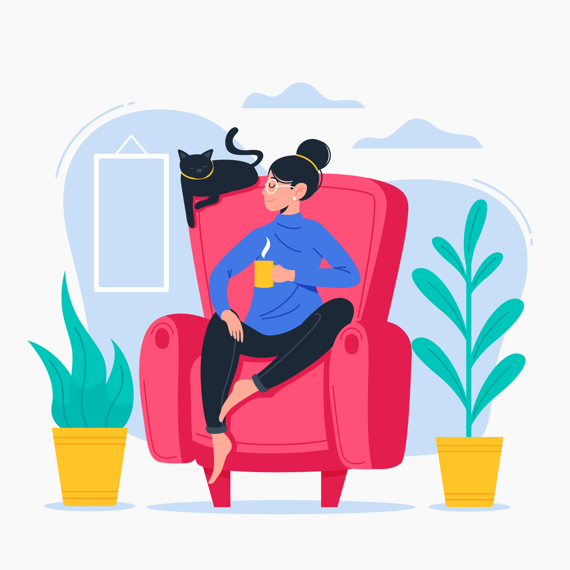 Woman Sitting In Armchair Holding Mug Download Free Vectors Clipart