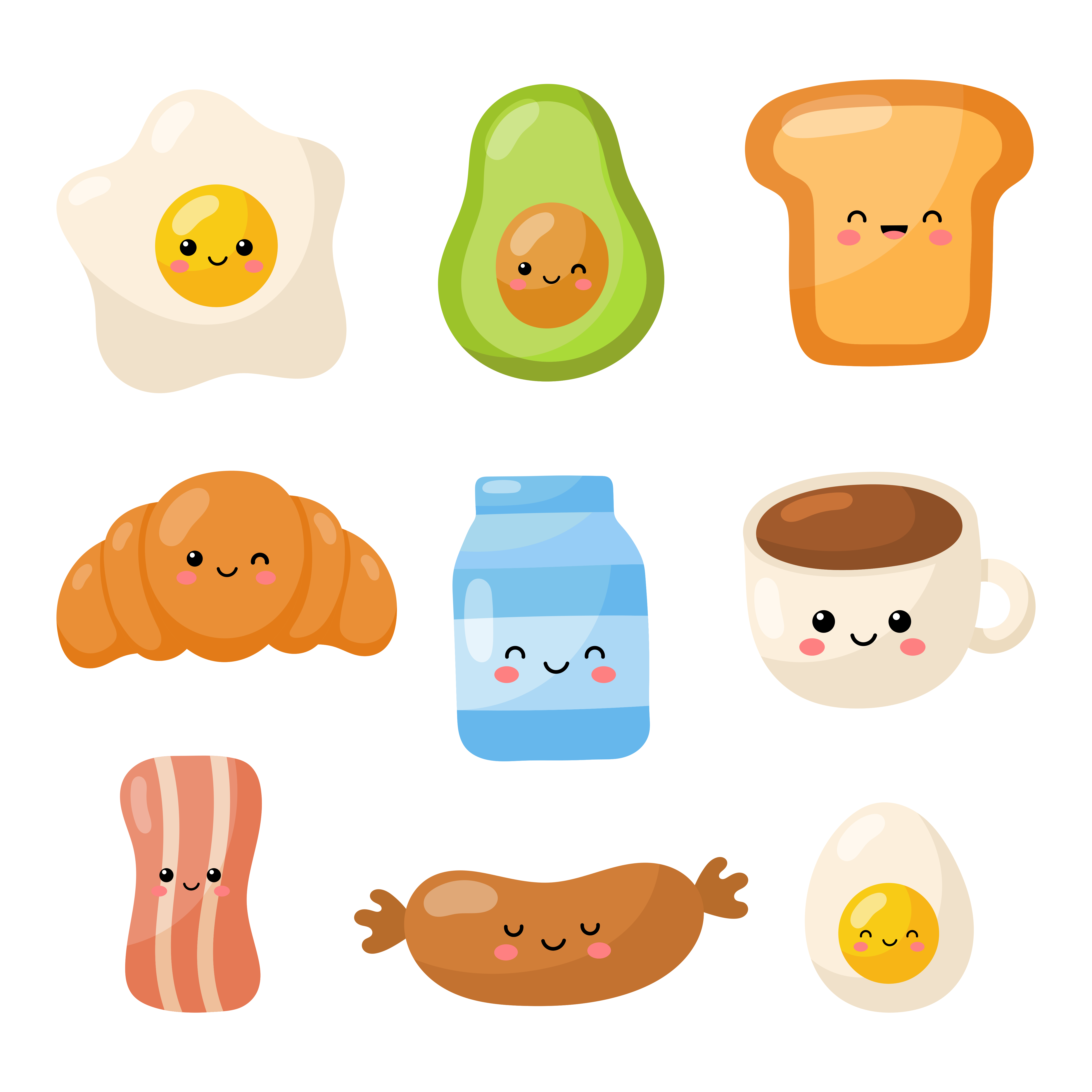 Breakfast food characters icons set 692027 Vector Art at Vecteezy Breakfast food characters icons set 692027 Vector Art at Vecteezy