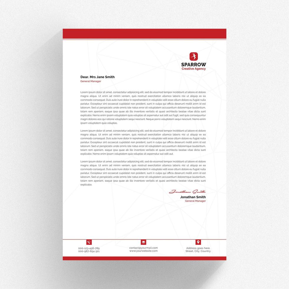 White letterhead template with red header and footer and geometric ... White letterhead template with red header and footer and geometric ...