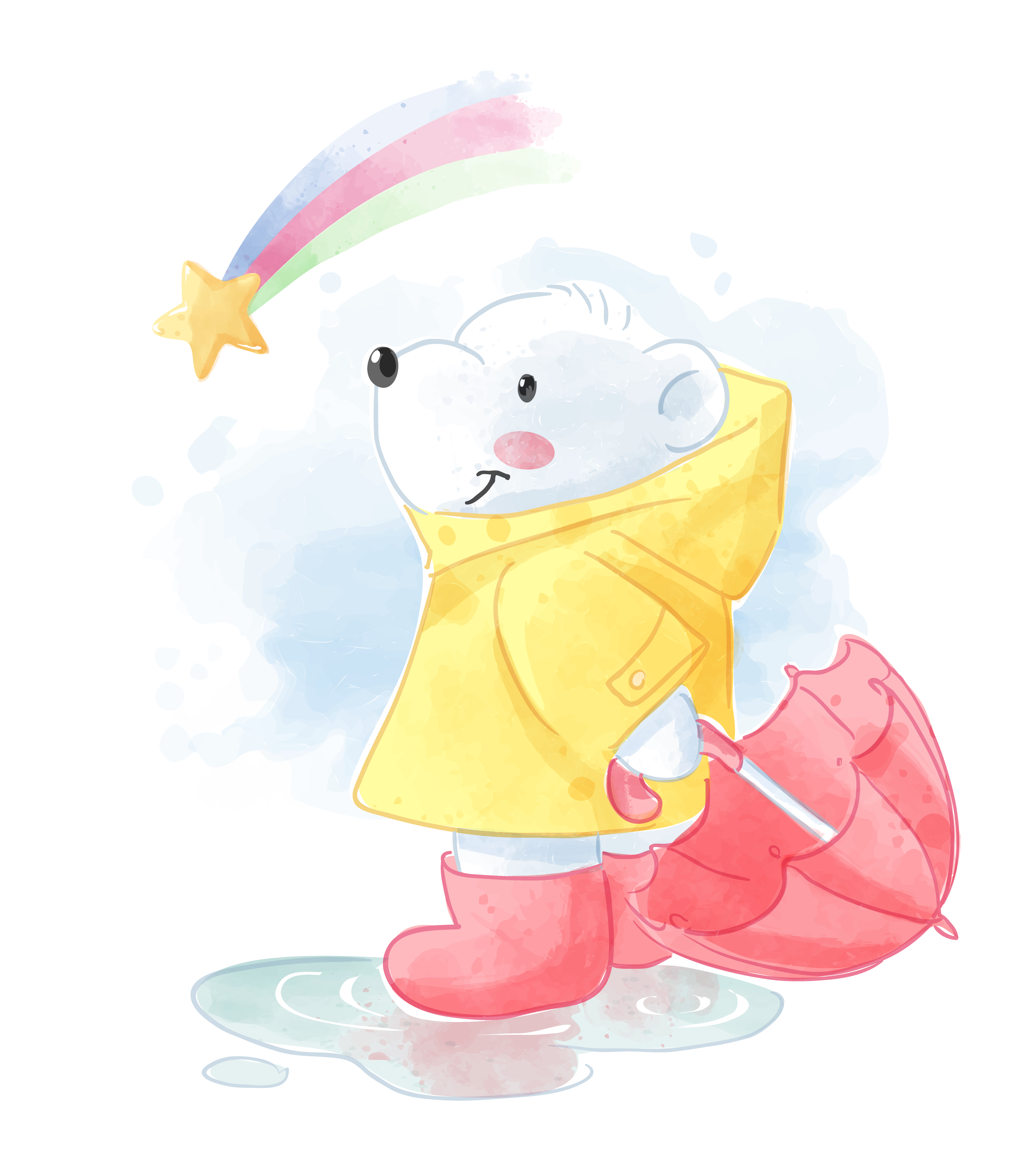 Cartoon polar bear in raincoat and rainbow 695620 Vector Art at Vecteezy