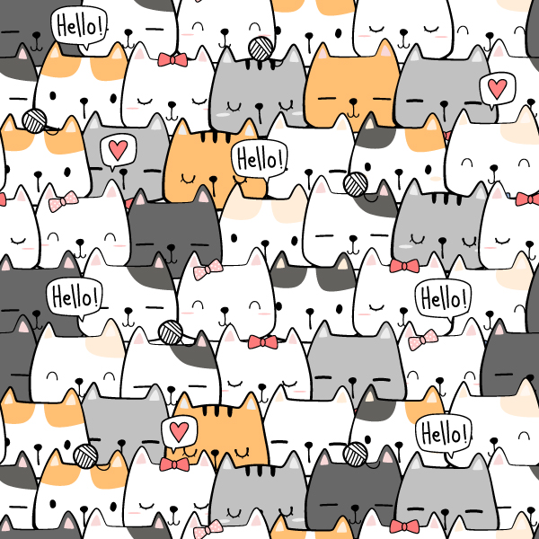 Cute Cat Cartoon Doodle Seamless Pattern 701020 Vector Art At Vecteezy