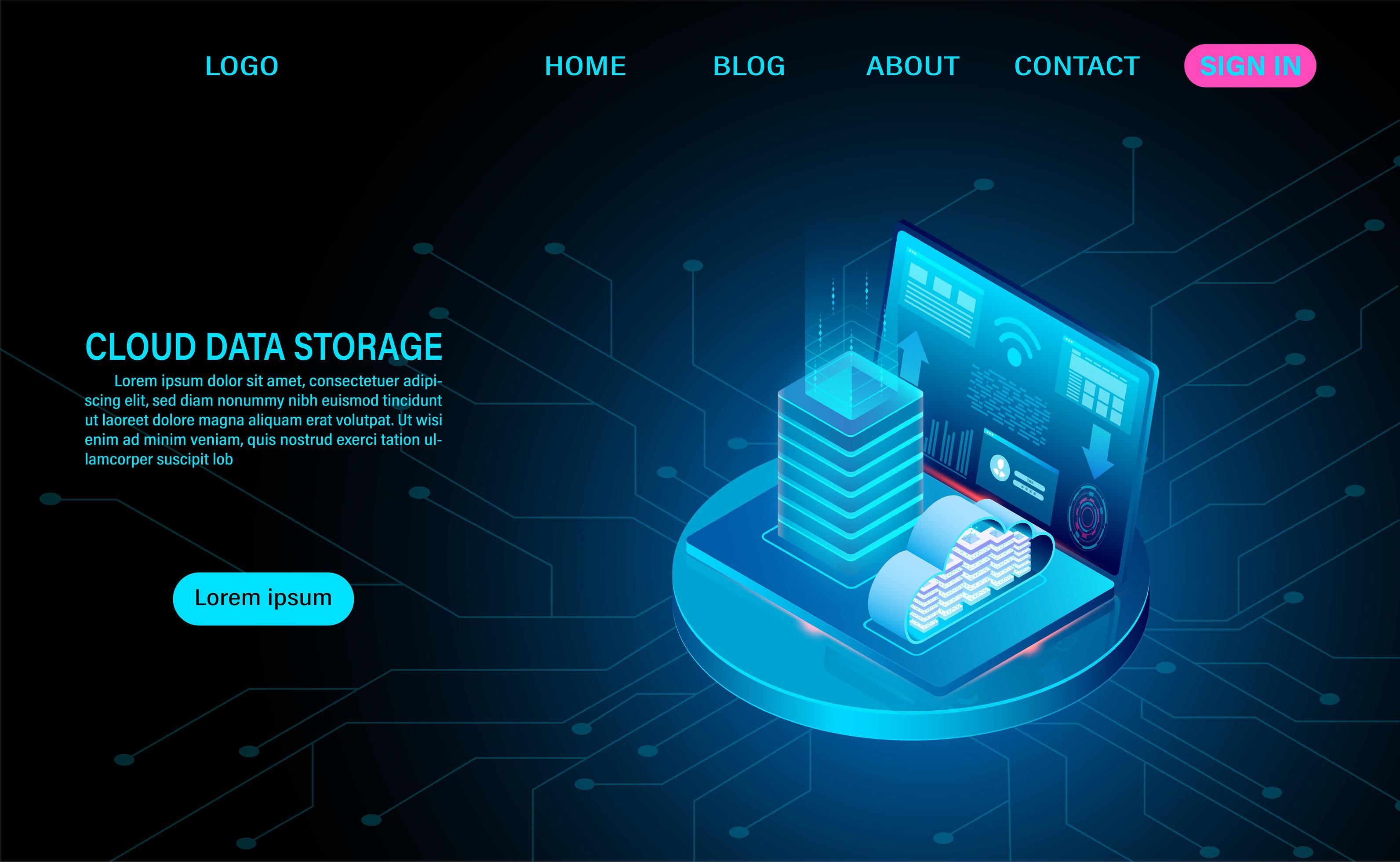 Cloud Data Storage Concept with Laptop and Server Rack 702773 Vector ...