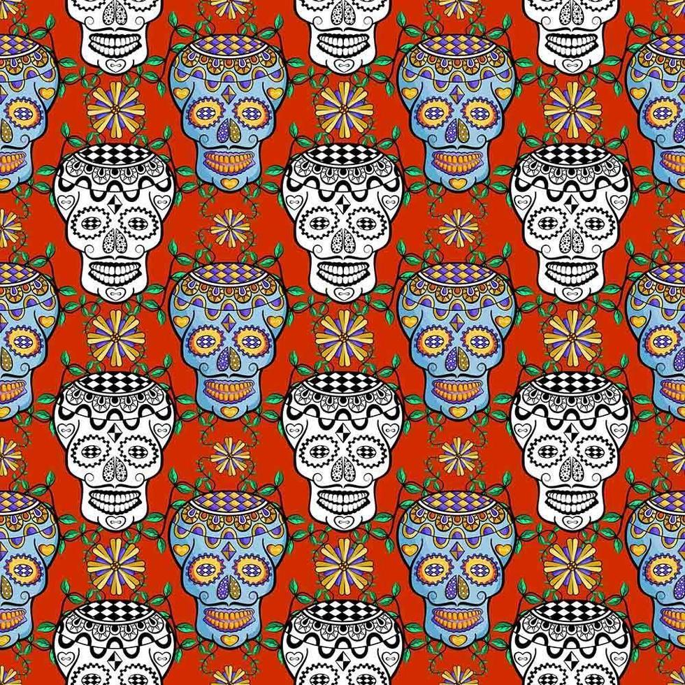 Seamless Sugar Skull Pattern On Red 831166 Vector Art At Vecteezy