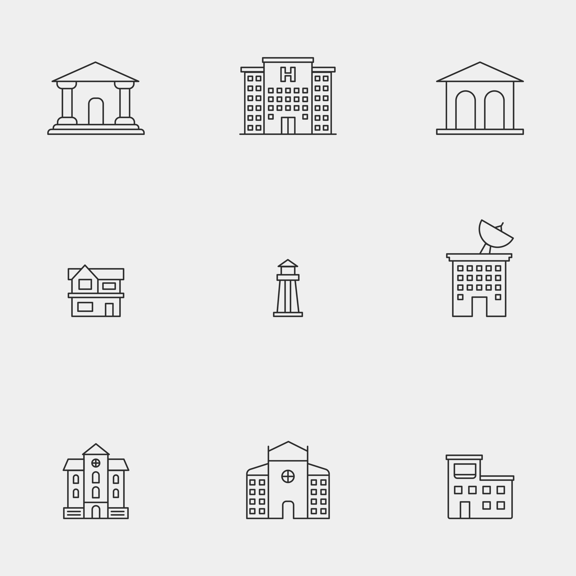 Modern Line Art Buildings Icon Set 834224 Vector Art at Vecteezy