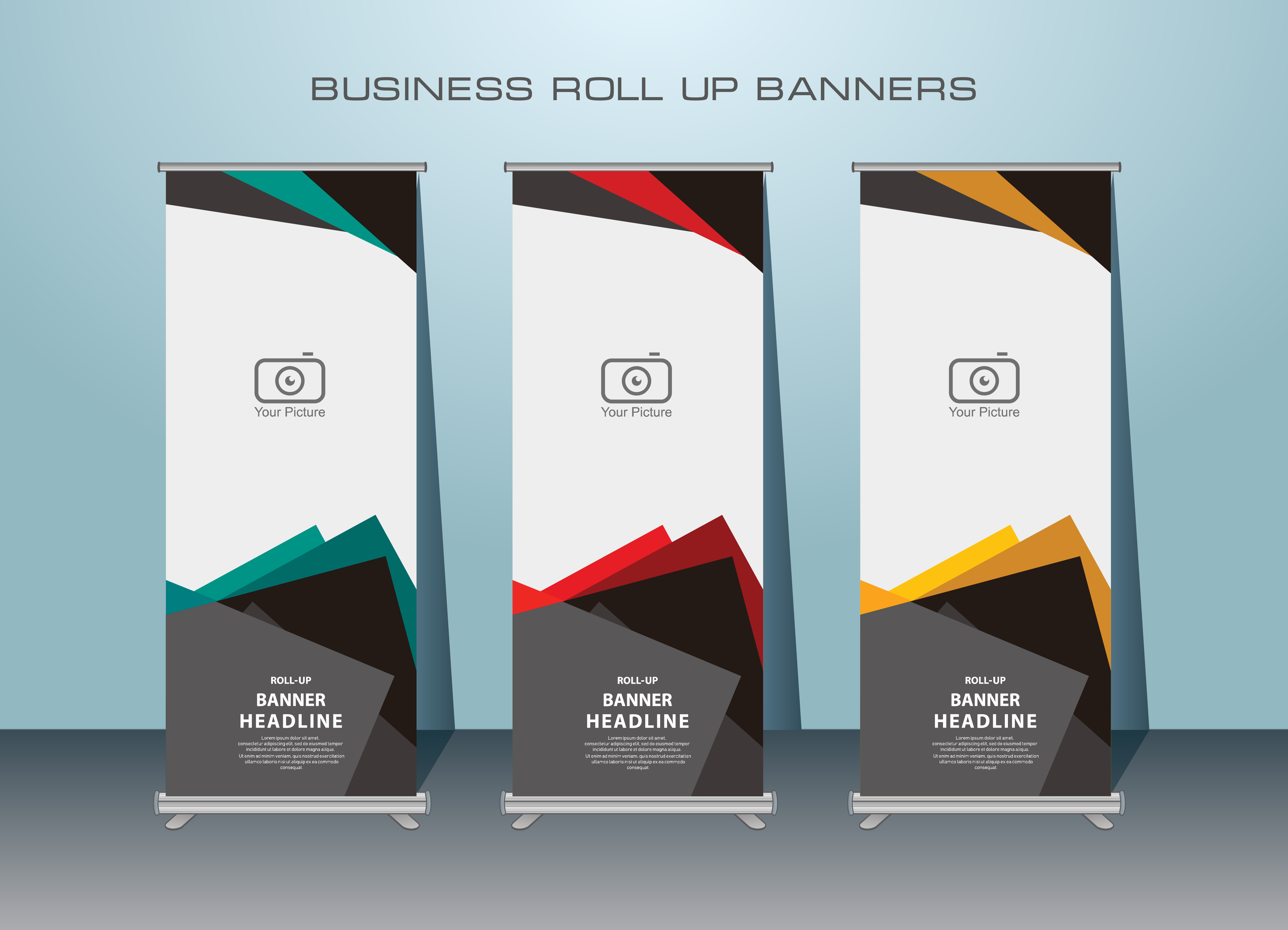 Angled Shape Roll Up Banner Design in 3 Colors 834952 Vector Art at Vecteezy