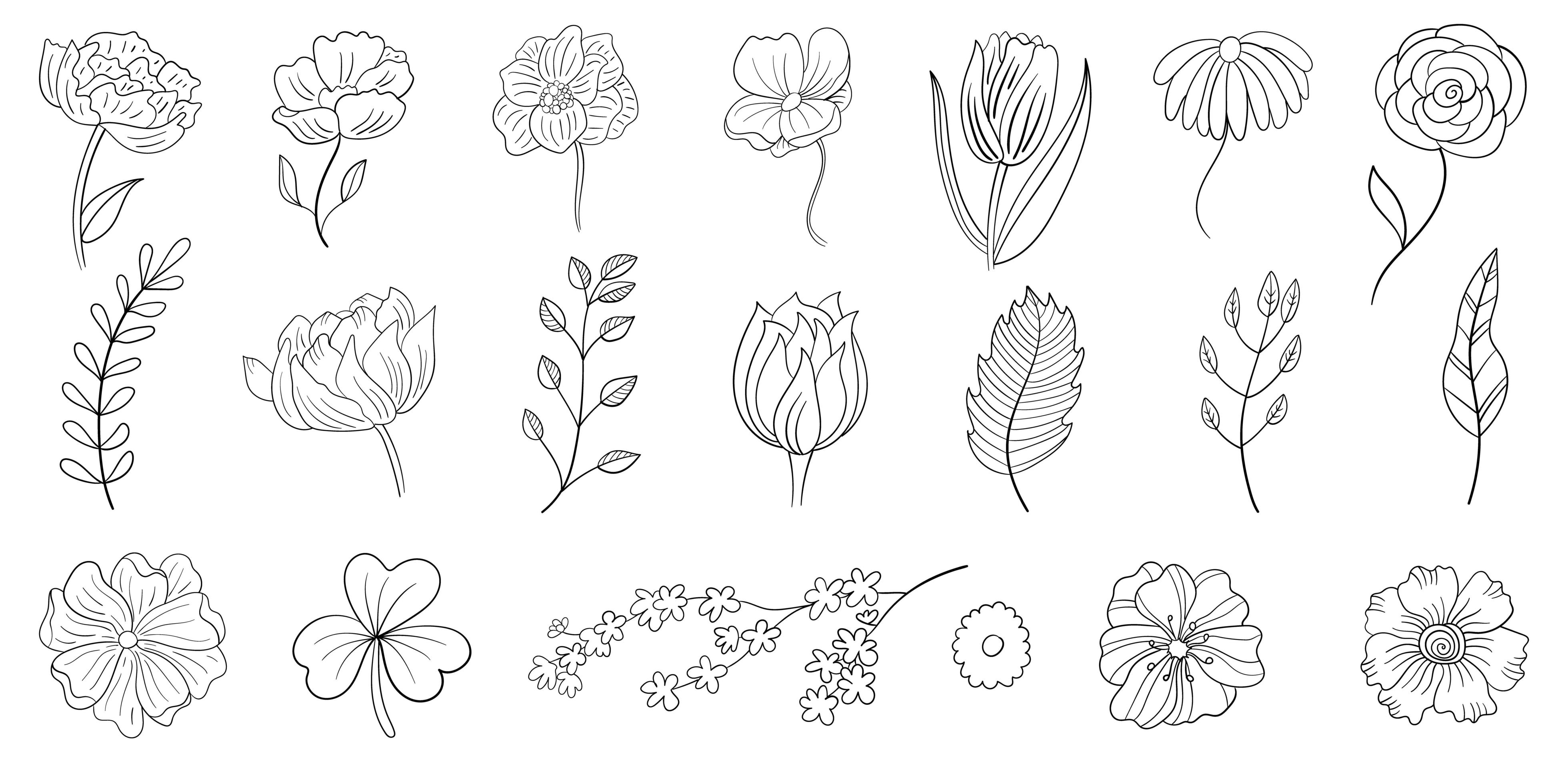 Set Of Hand Drawn Line Flowers 952678 Vector Art At Vecteezy
