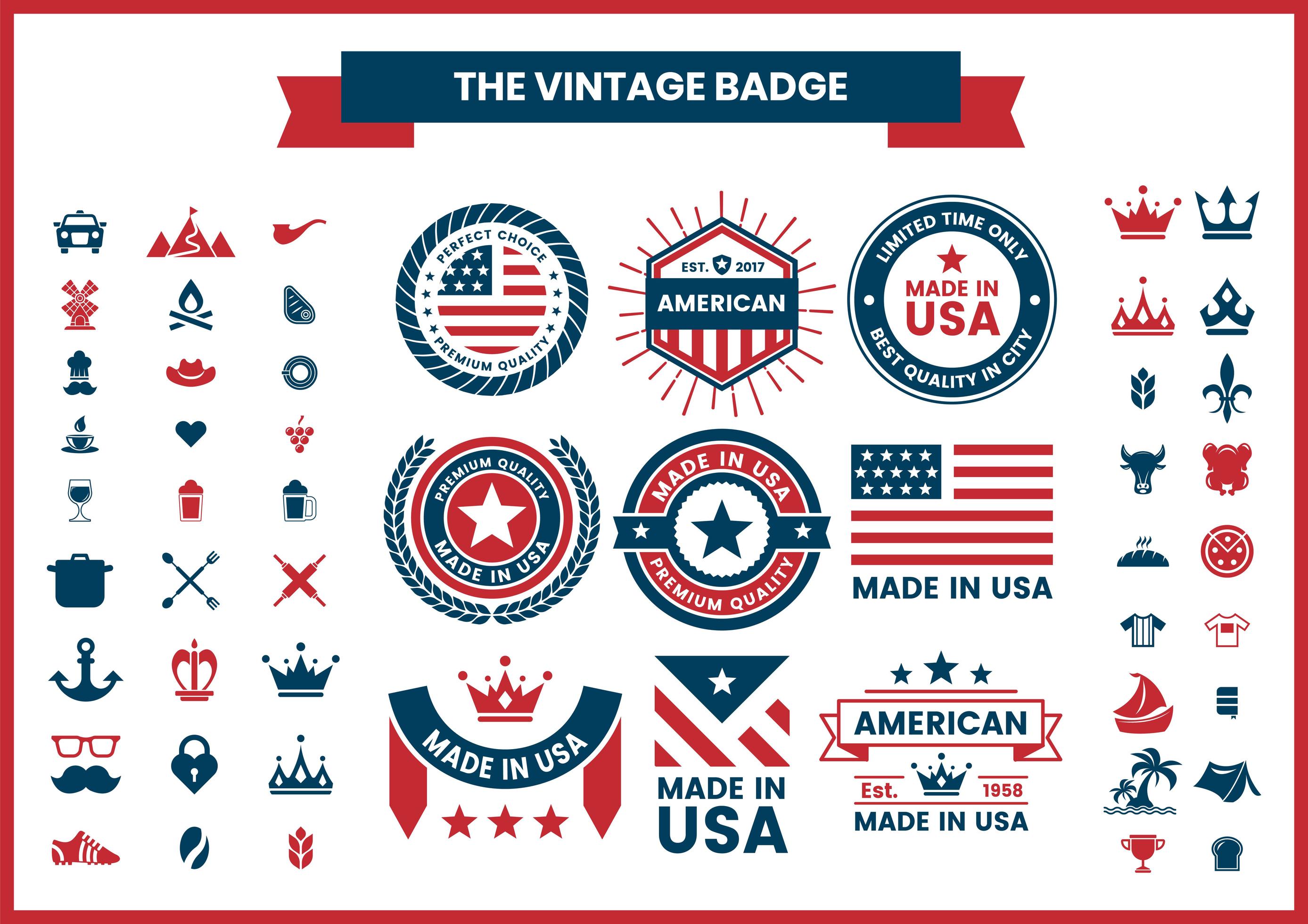 Red And Blue Made In USA Quality American Logos Set 962600 Vector Art red-and-blue-made-in-usa-quality-american-logos-set-962600-vector-art