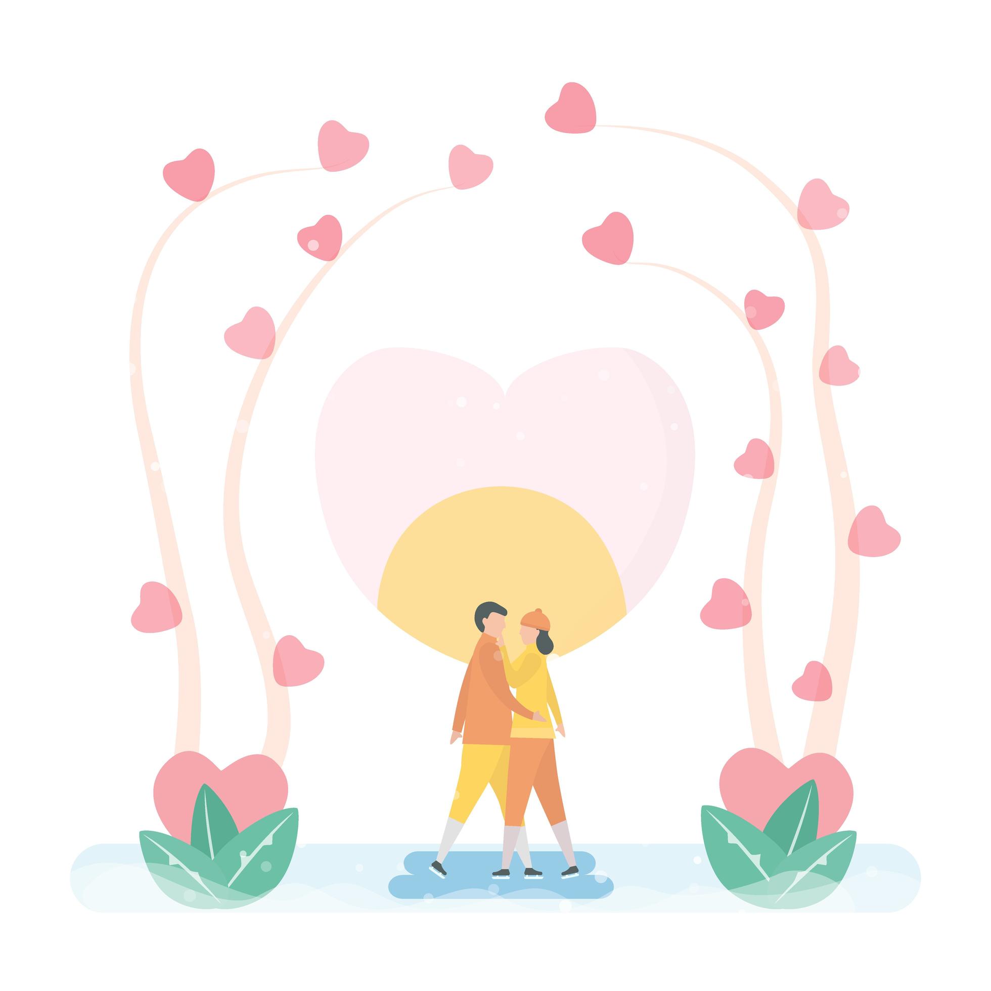 Couple Hugging Each Other Under Heart Plants 965583 Vector Art At Vecteezy