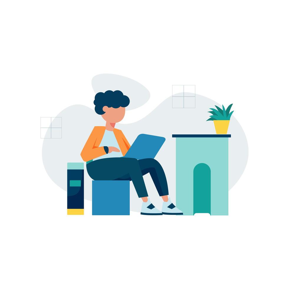 Male Freelancer Working On Laptop 1019689 Vector Art At Vecteezy