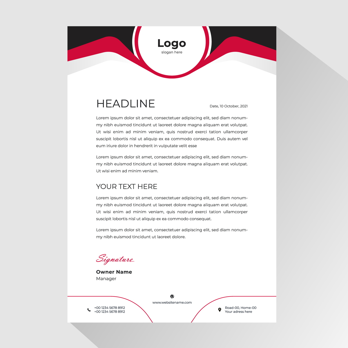 Business letterhead with curved shape black and red header 1128248 ... Business letterhead with curved shape black and red header 1128248 ...